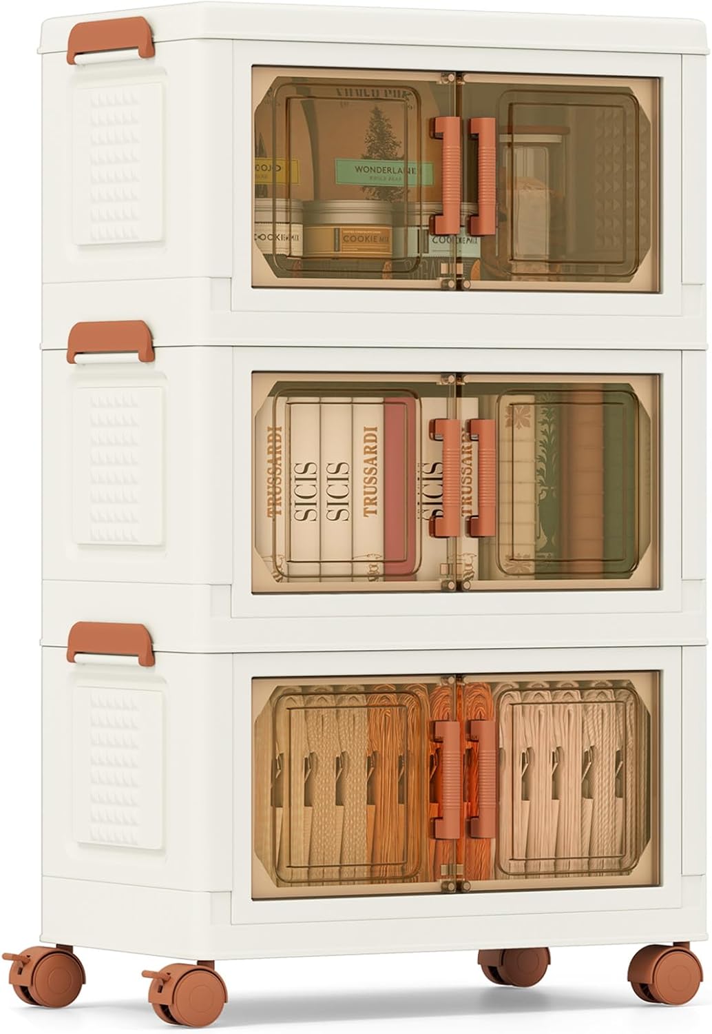 Boite Rangement Plastique 57 L, 3 Caisses Rangement Pliables à Roulette ...