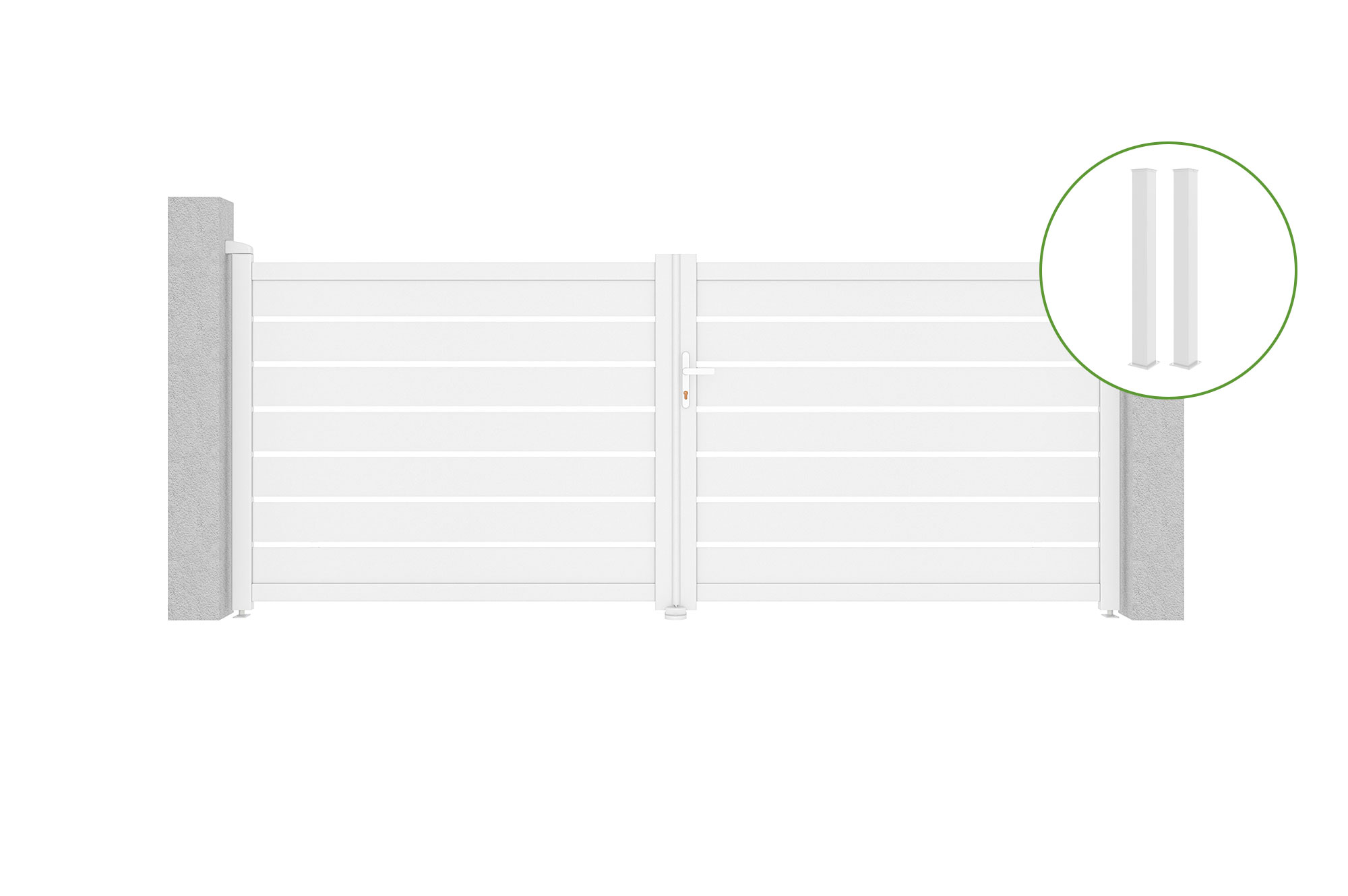 Portail battant 3,5m VOGEL H.140cm alu blanc + 2 poteaux 15x15cm H.166cm BLANC | Leroy Merlin