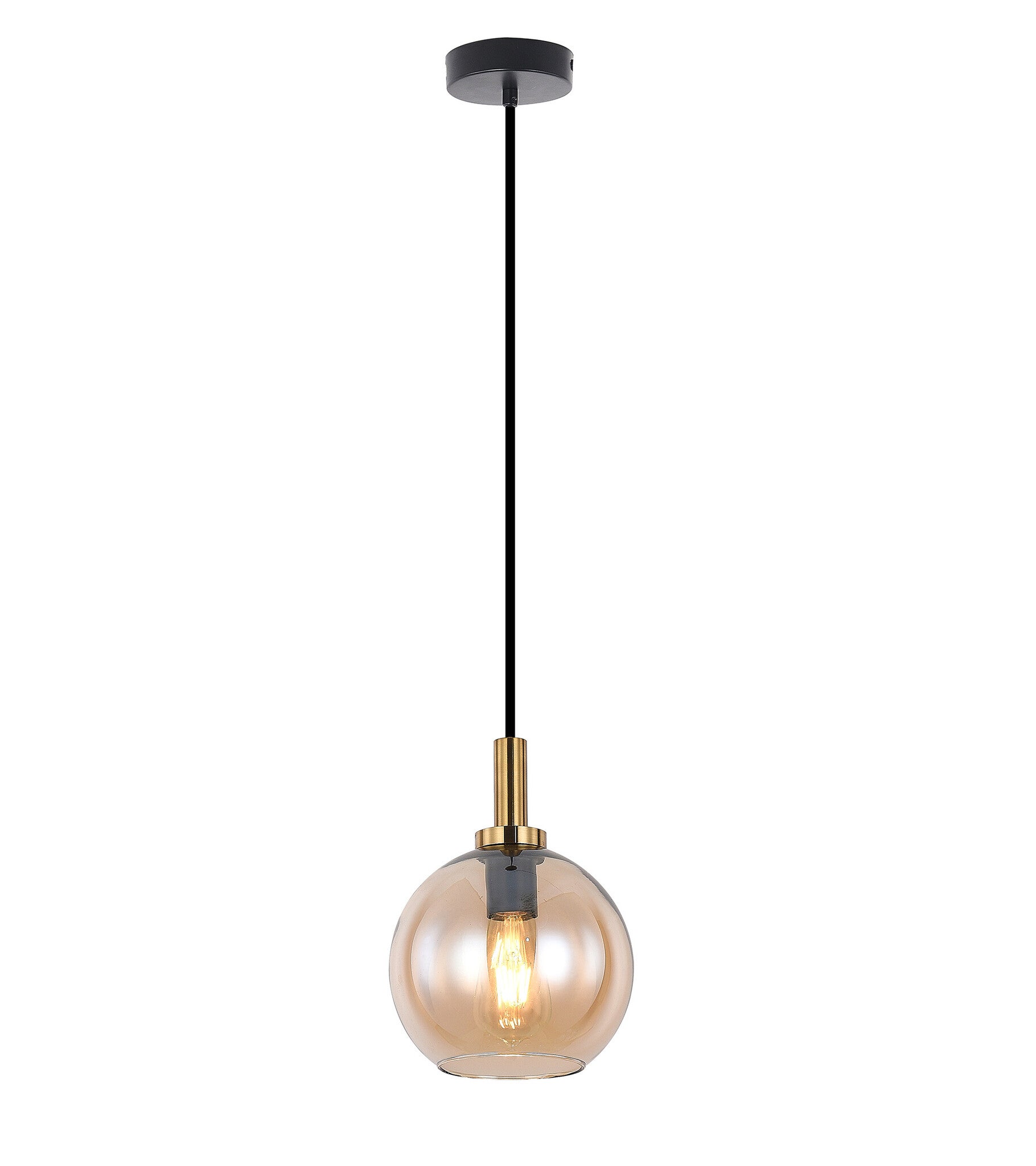 OSIRA Pendel E27 Noir + doré, verre ambré Ø200mm | Leroy Merlin