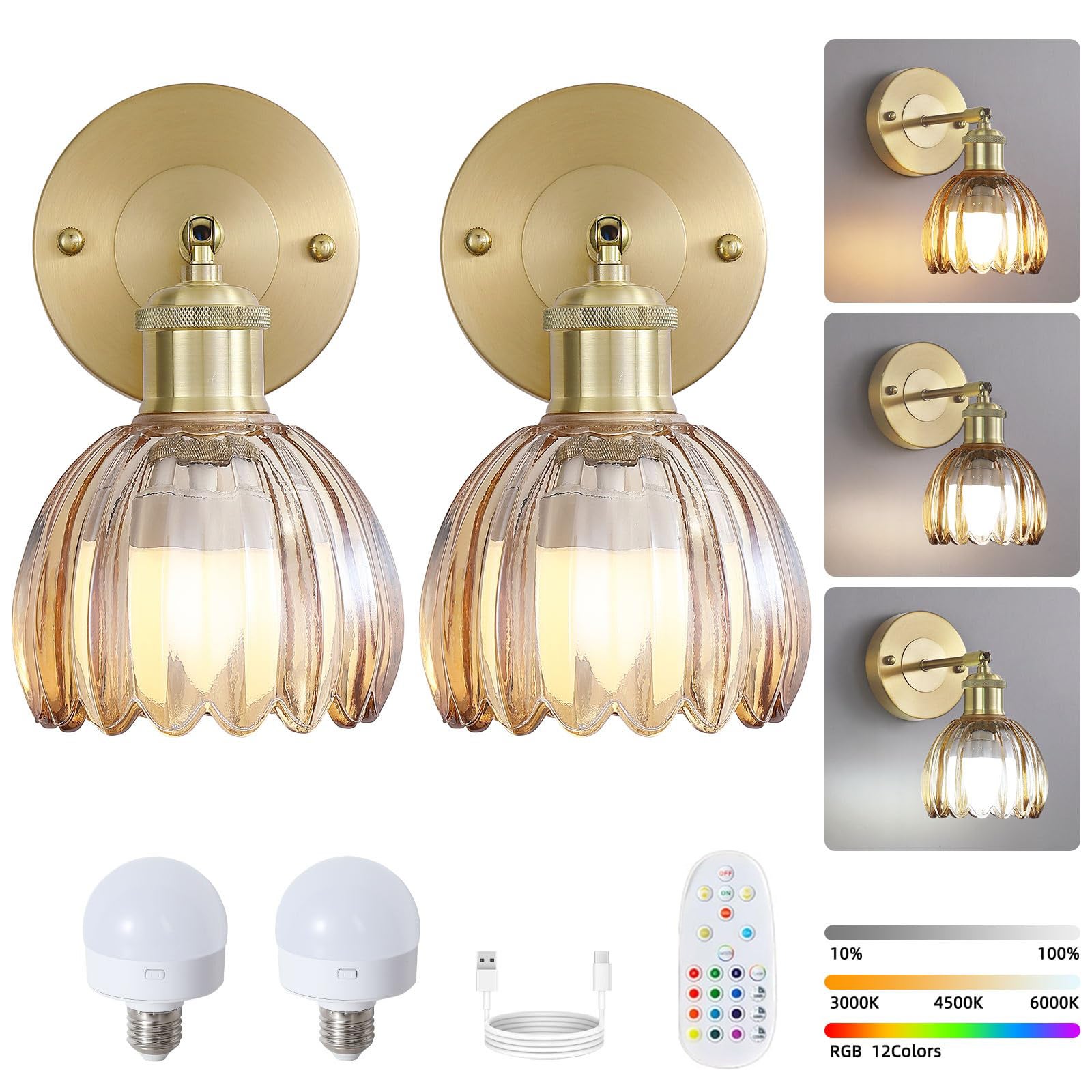 Paquete de 2 luces LED de pared recargables con control remoto ...