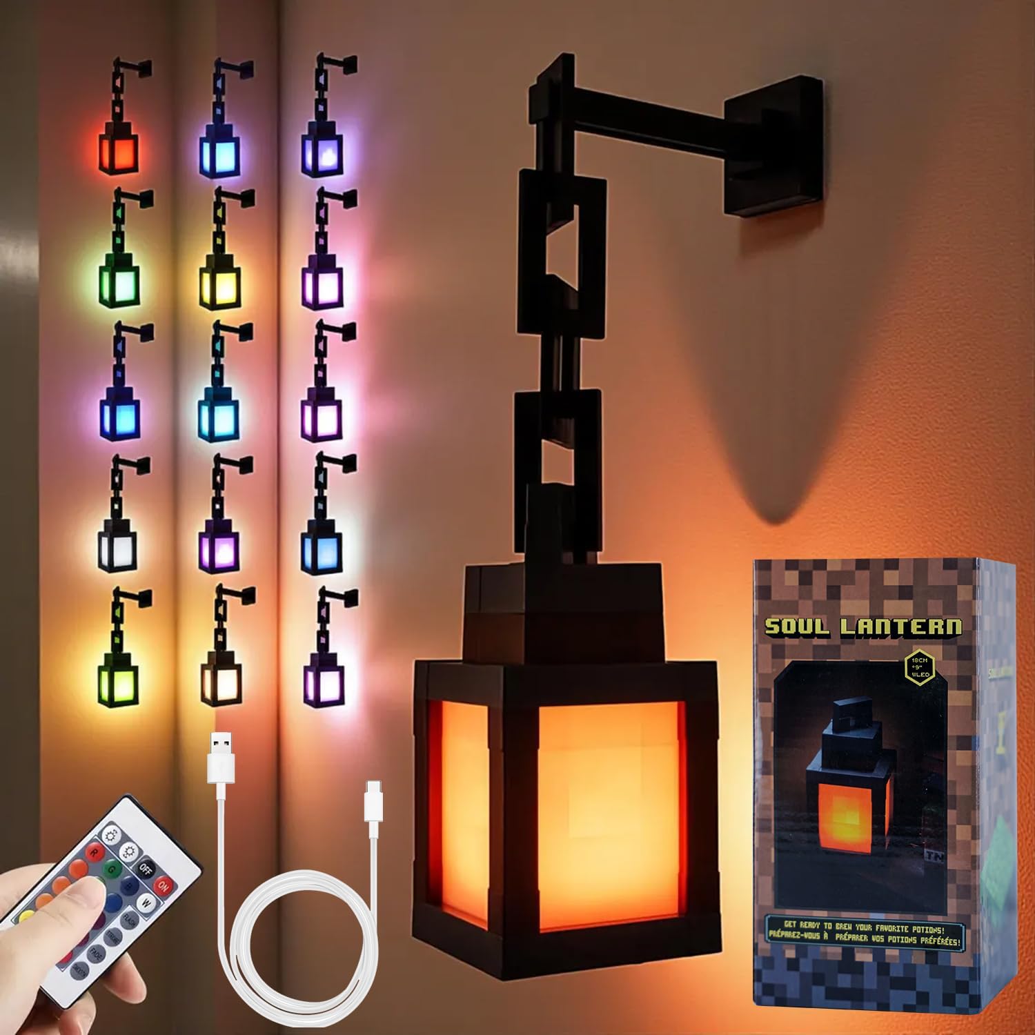 Veilleuse 3D style pixel - Veilleuse rechargeable USB - 16 couleurs LED ...