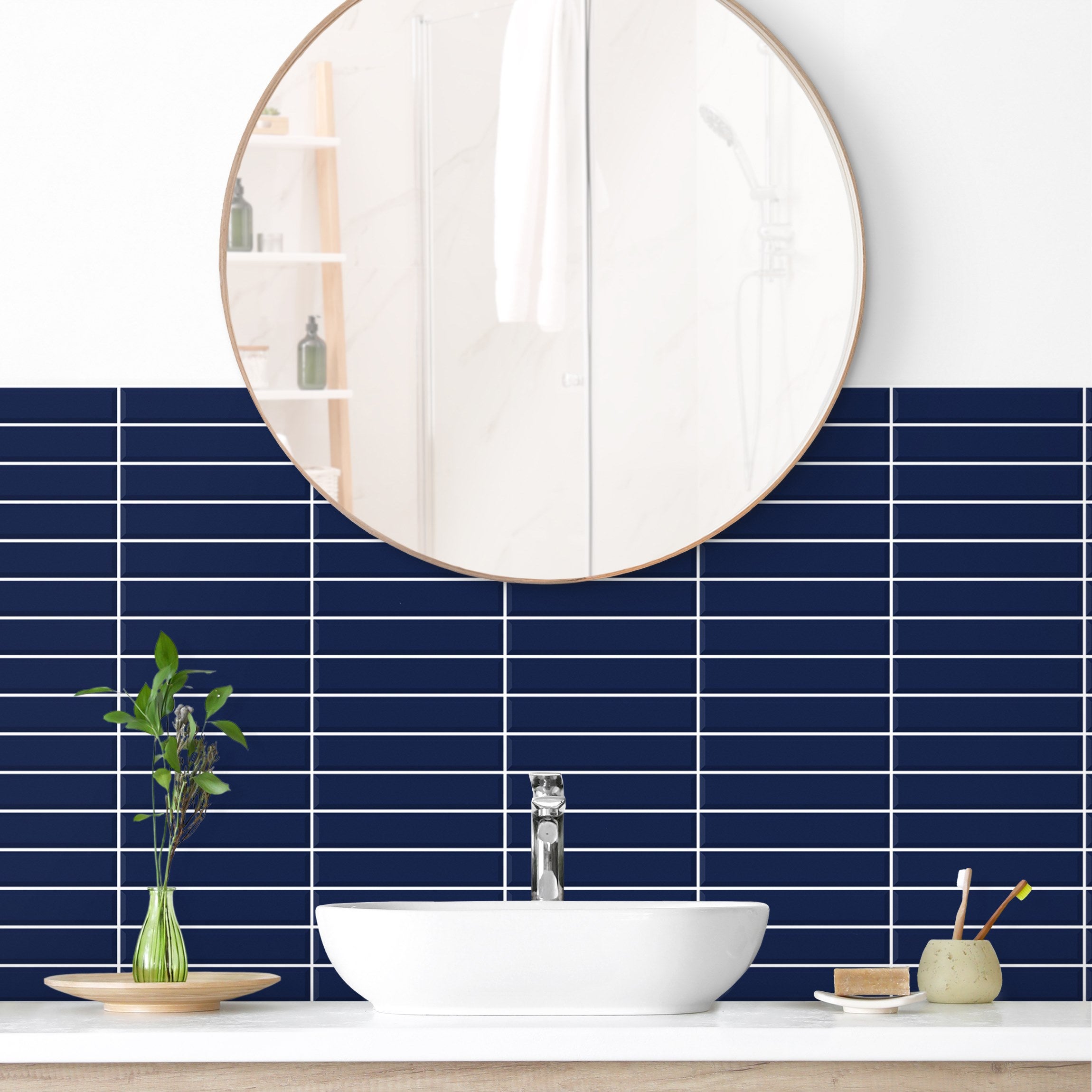 Revestimiento de pared para baño - Metro Tiles - Dark Blue 300 x 60 cm ...