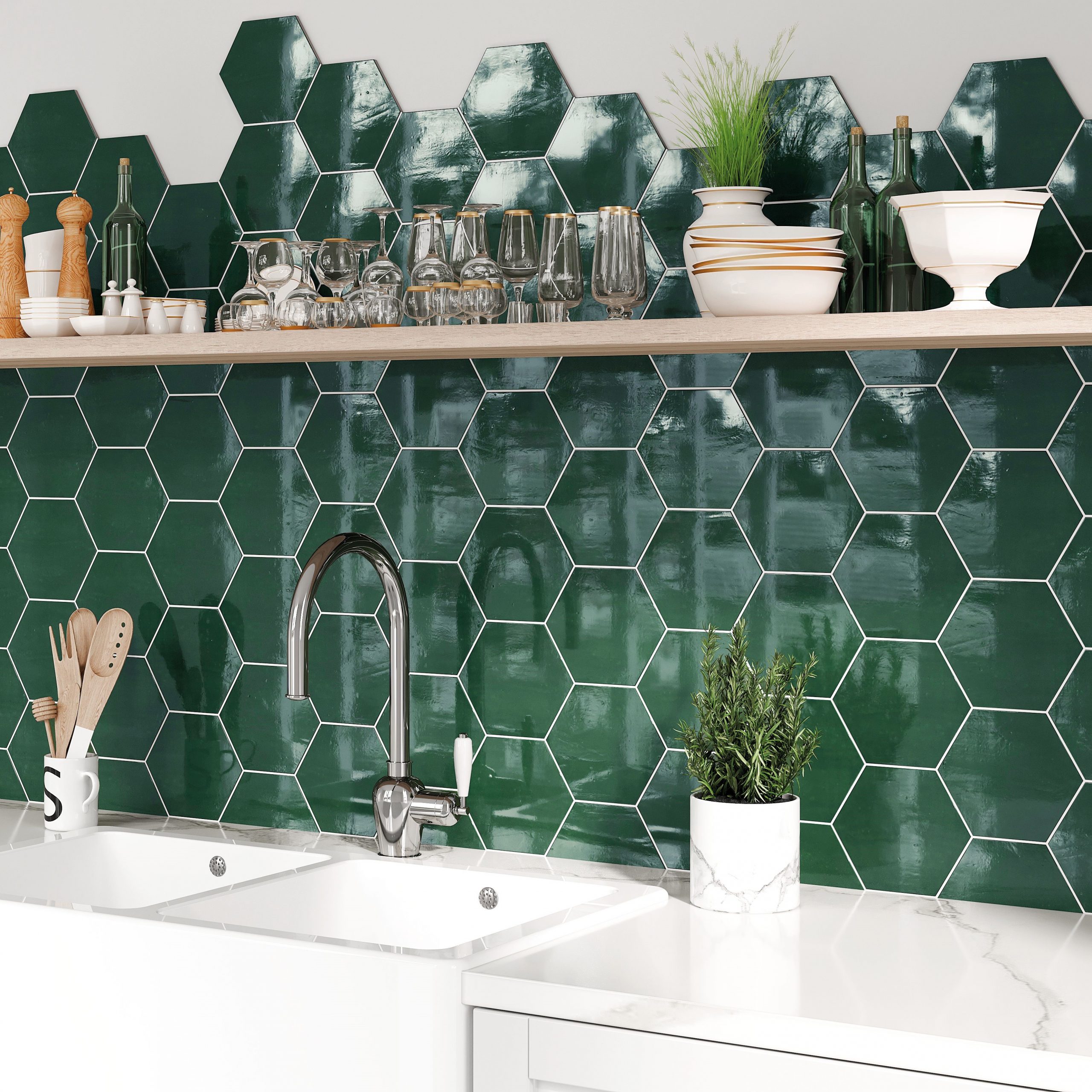 Carrelage SOL/MUR Hexagonal. Grès cérame brillant Premium. Arte Green ...