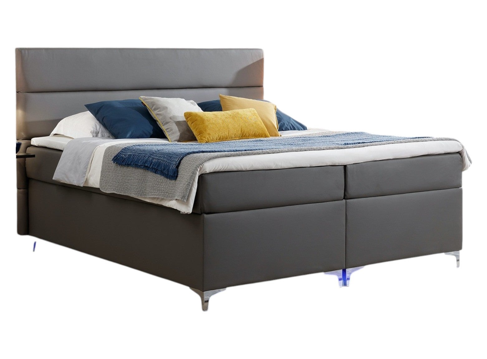 Lit boxspring 140x200 simili cuir gris foncé Mador | Leroy Merlin