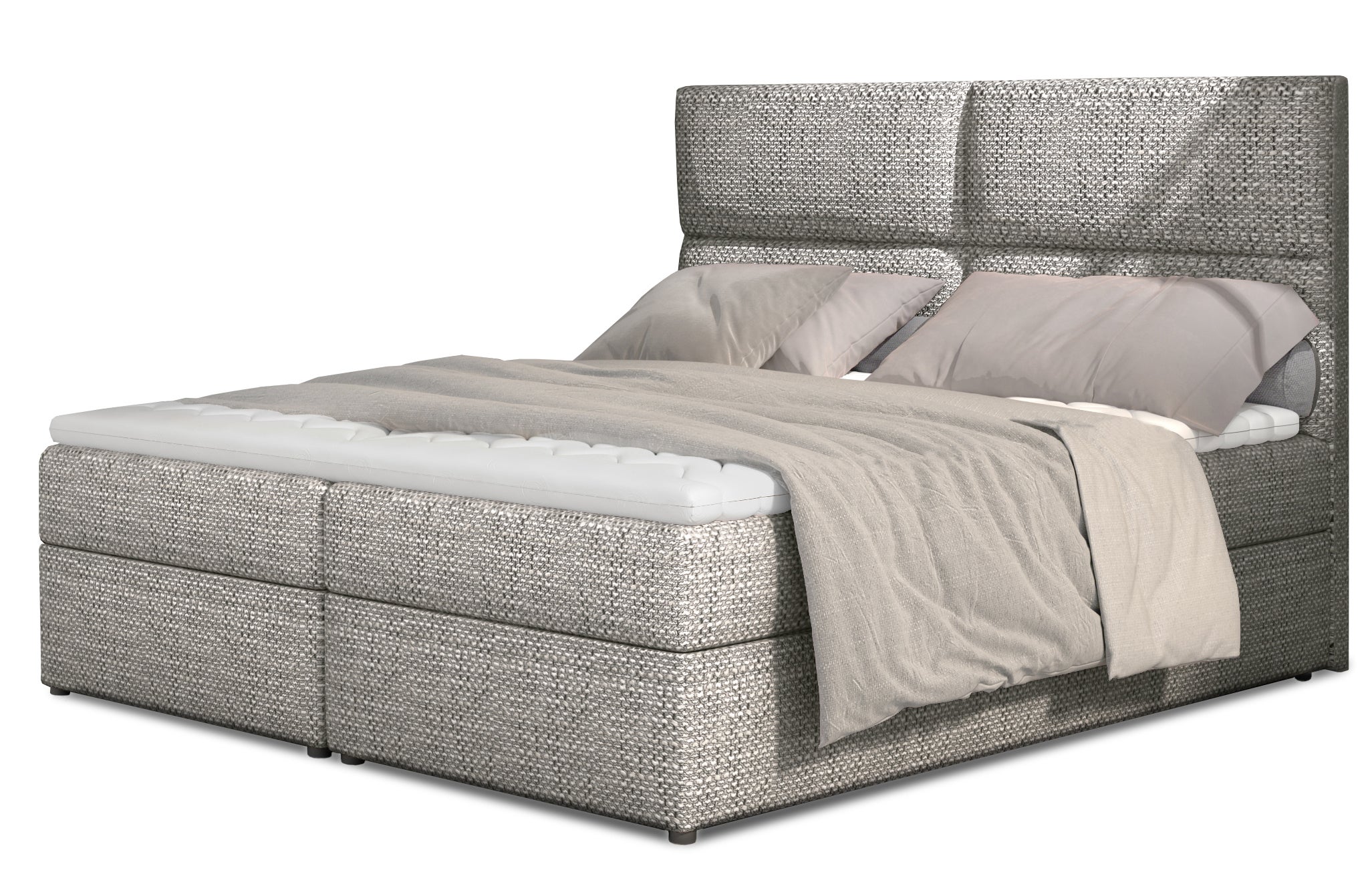 Lit continental capitonné tissu gris clair chiné Weber-160x200 | Leroy ...