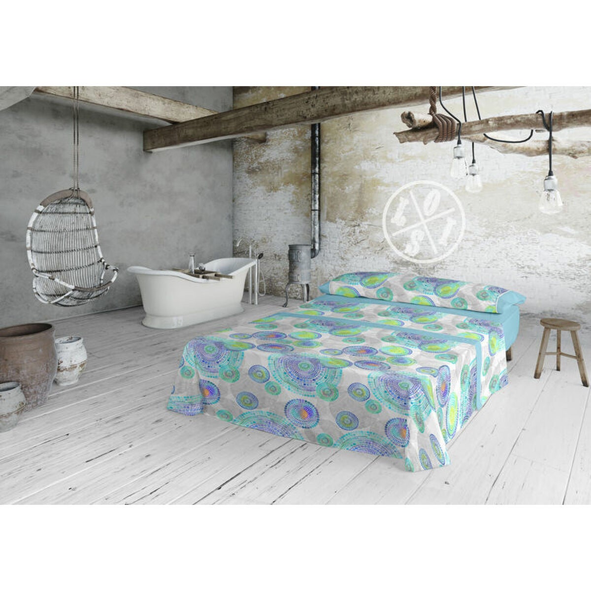 Jeu de draps Lois ALBANY Bleu Gran lit 2 persones | Leroy Merlin