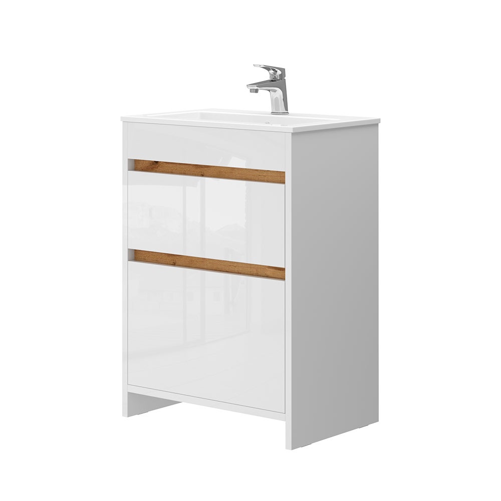 Vicco Set di mobili da bagno Detmold, Bianco lucido/oro power oak, 2 ...