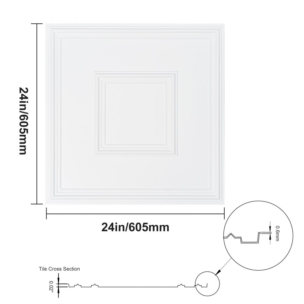 Ensemble de 12 plaques de plafond en PVC 605x605 mm blanc avec design ...