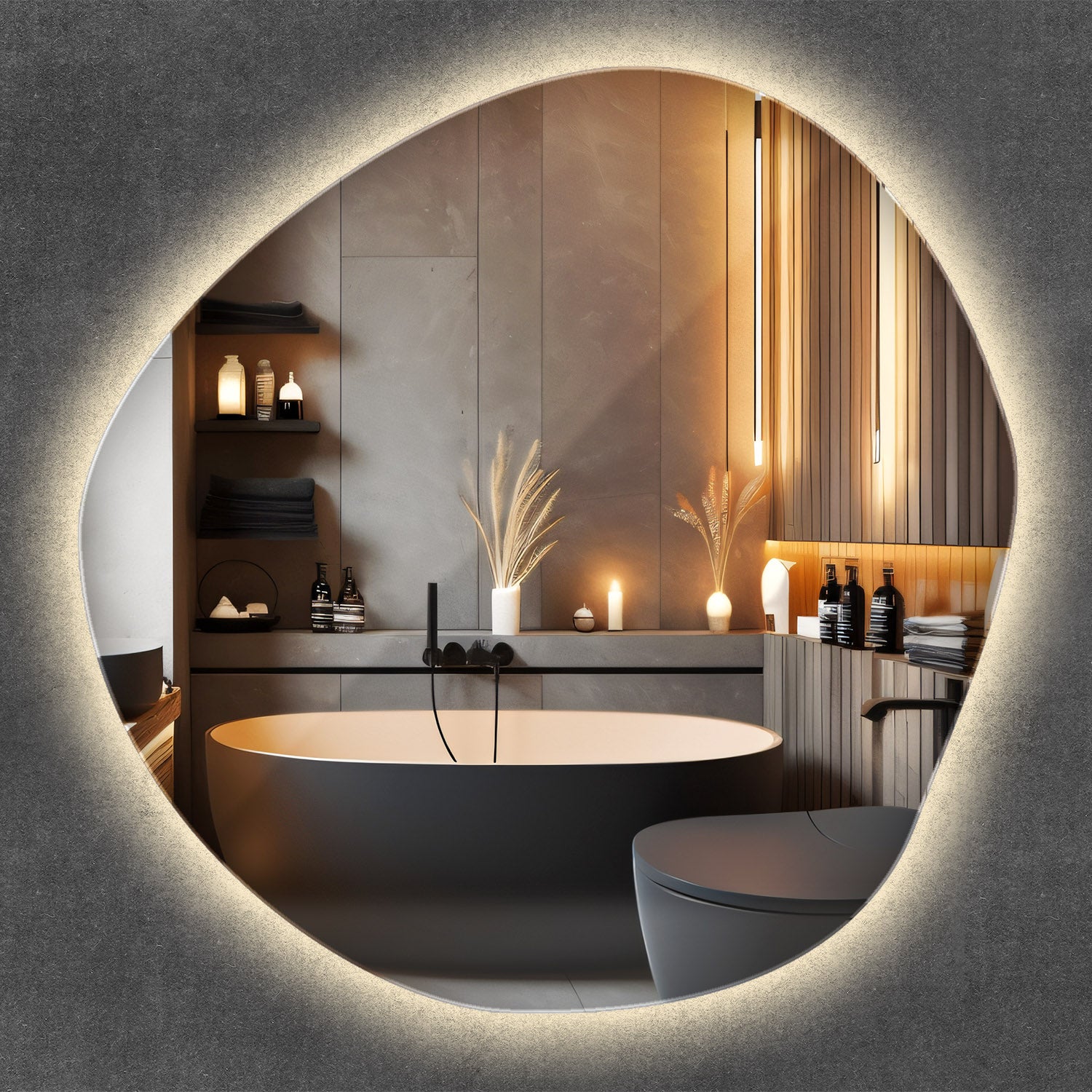 Specchio LED Irregolare 77x77 cm | Luce Calda | Specchio Asimmetrico ...