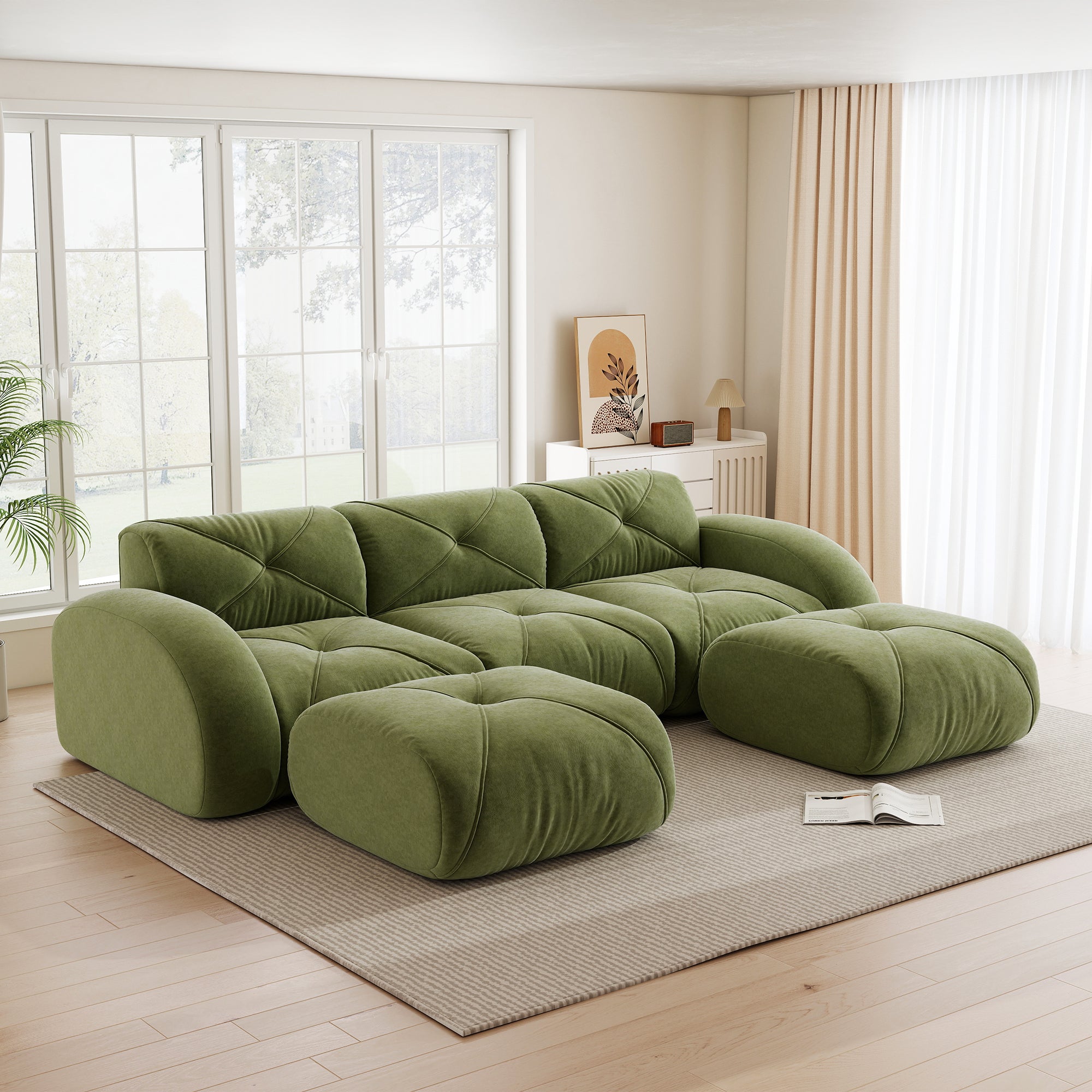 Sofá modular de tela chenilla, color verde (281x171x76 cm) | Leroy Merlin