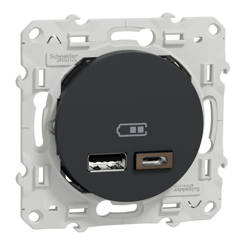 Prise USB Odace Schneider Electric - Chargeur double USB - Type A+C ...