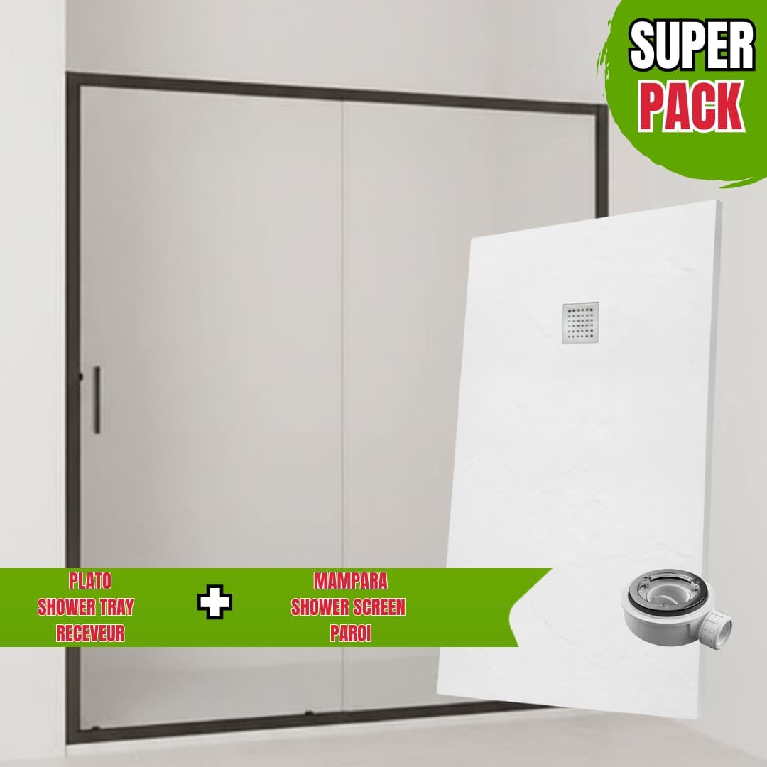 Pack paroi de douche frontale coulissante + fixe avec profil inférieur ...