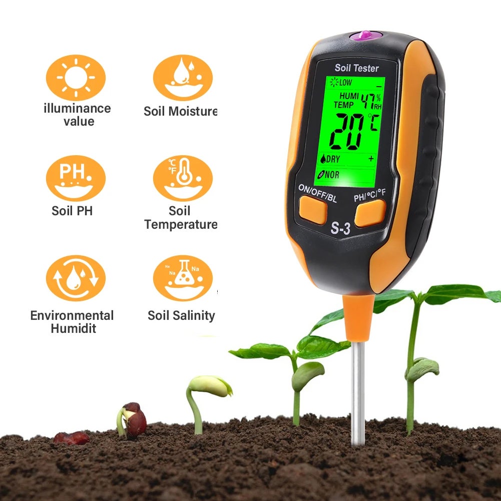 Medidor Digital de humedad del suelo 6 en 1 temperatura de la planta/humedad ambiental/medidor ...