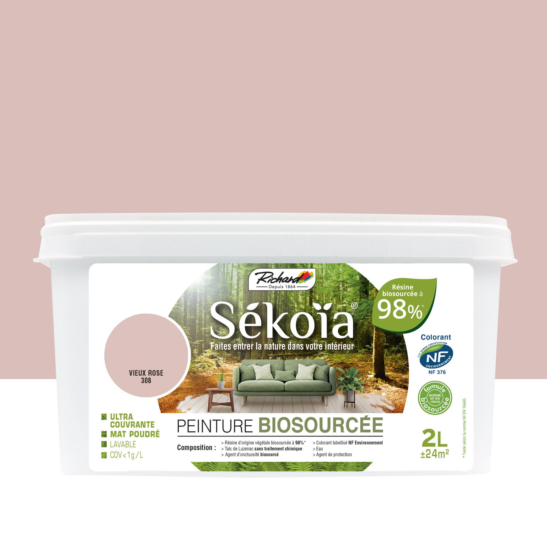 Peinture Vieux Rose 308 - Sékoïa Biosourcée Mat - 2 l | Leroy Merlin