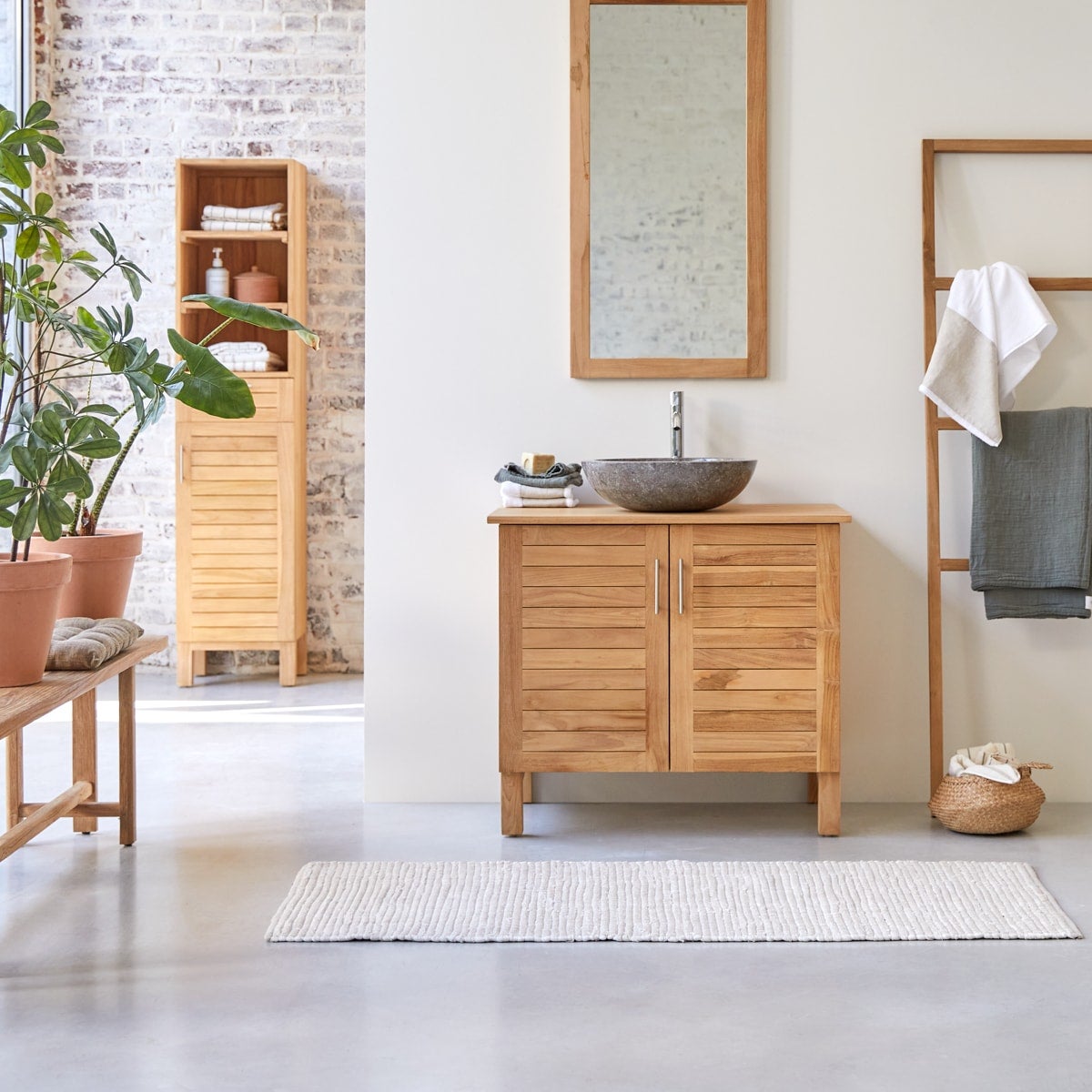 Tikamoon Mueble lavabo baño madera teca maciza nuevo diseño simple ...