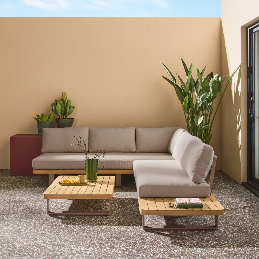 Salon de jardin d'angle bois d'acacia et aluminium 5 places marron ...