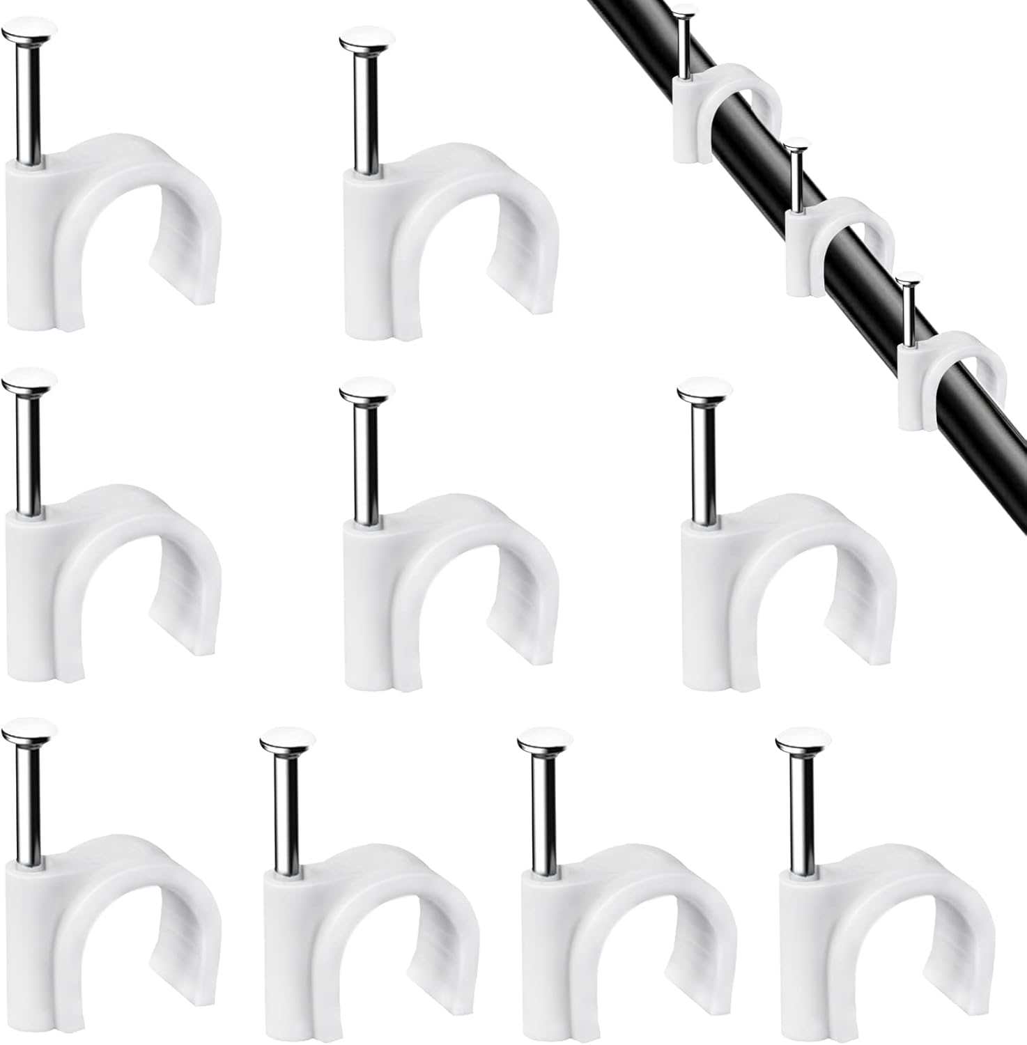 Lot de 100 clips de câble ronds blancs solides et durables - 7 mm - Attache Câble, Range Câble ...