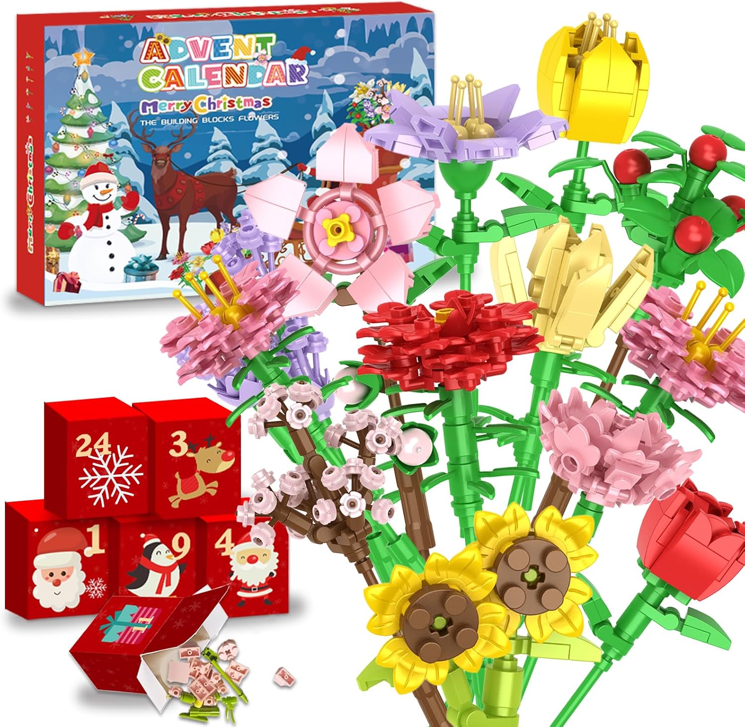 Calendrier de l'Avent 2025 Building Blocks Fleurs 24 jours Calendrier ...