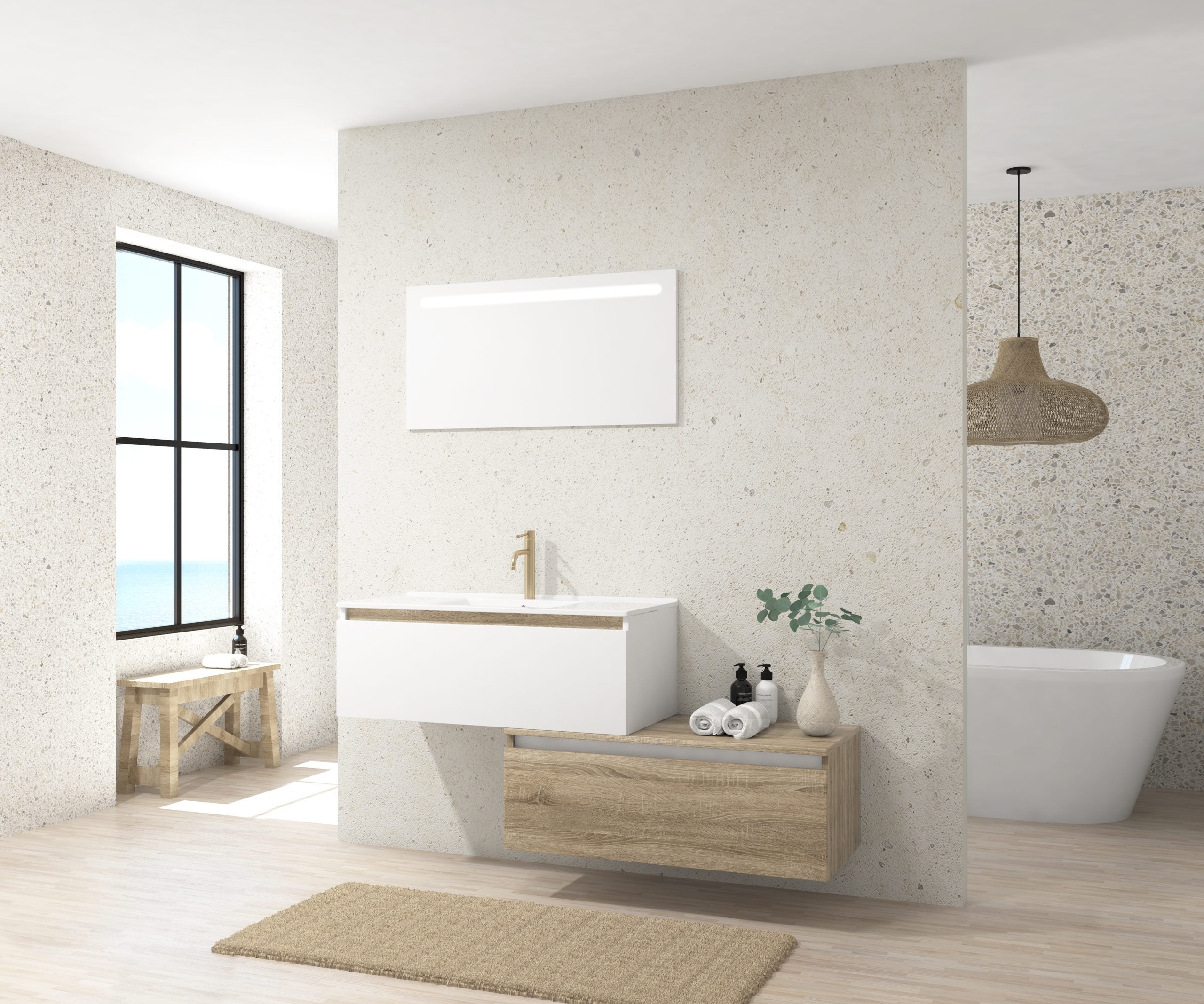 Pack mueble de baño Mapau DIJON bardolino 100 cm + lavabo + espejo LED ...