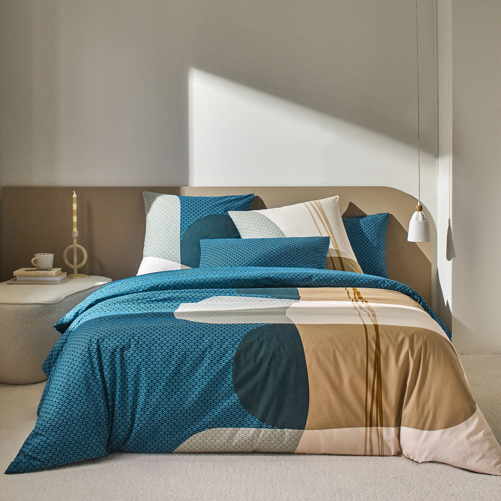 Drap-housse LOUIS 160x200x28 bleu en coton | Leroy Merlin