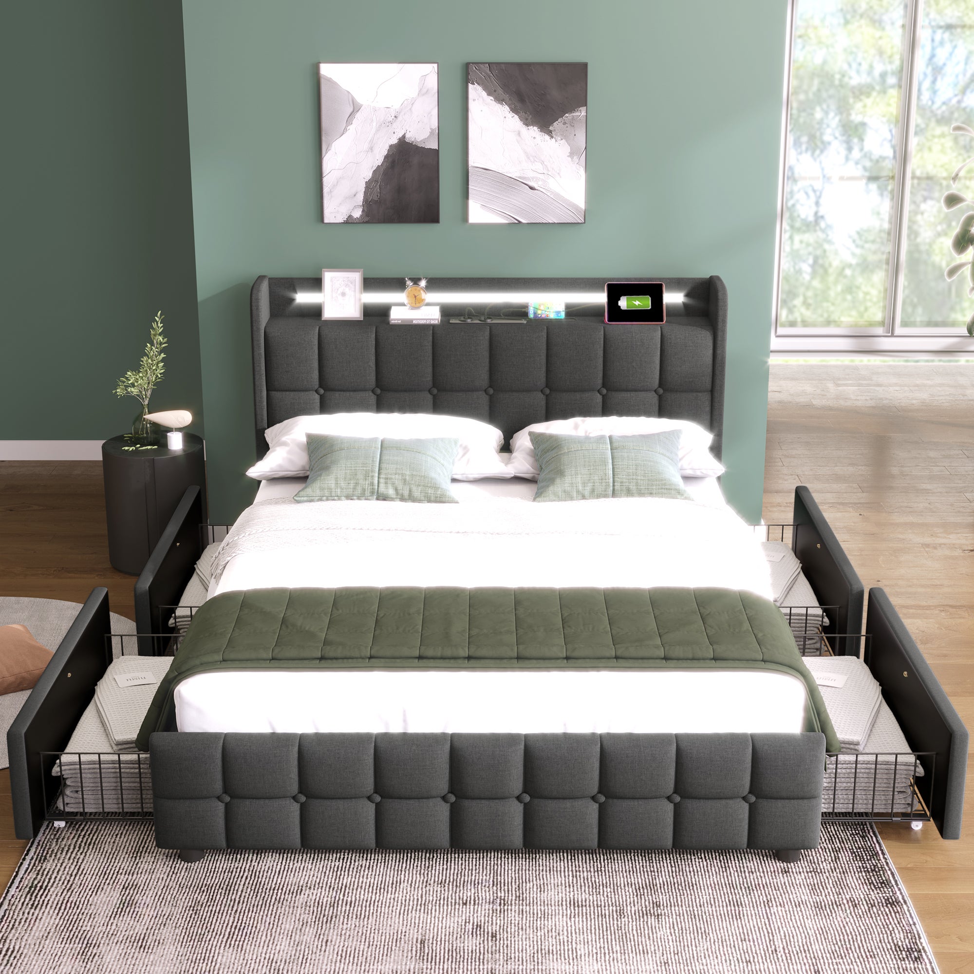 Lit adulte Lit rembourré Lit double 160 x 200 cm avec Usb - éclairage ...