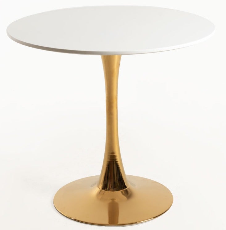 Table ronde moderne bois blanc et pied métal doré Tulipa 80cm | Leroy ...
