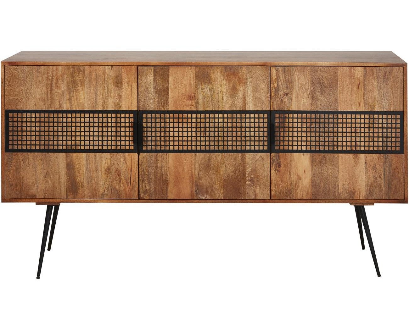 Buffet 3 portes manguier massif foncé et pieds métal noir Vintal L 172 ...