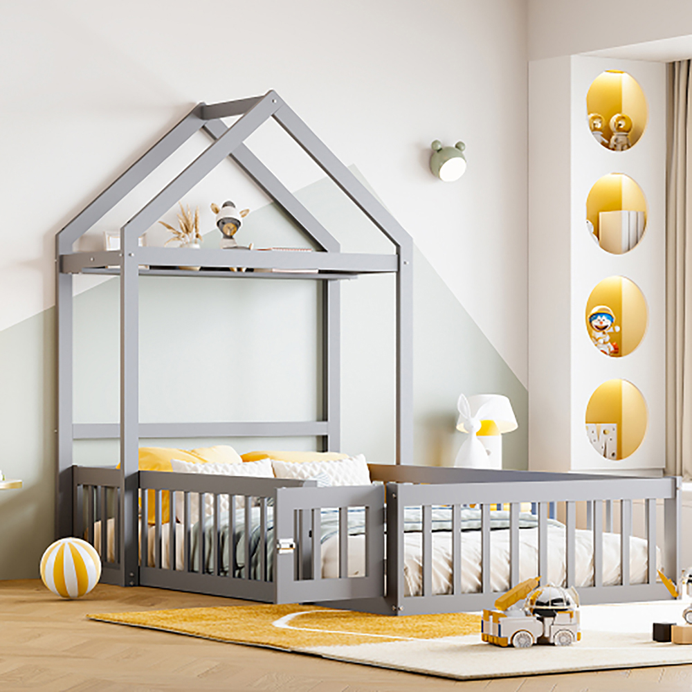 Lit enfant 90 x 200 lit bois massif avec rangement grille de protection ...