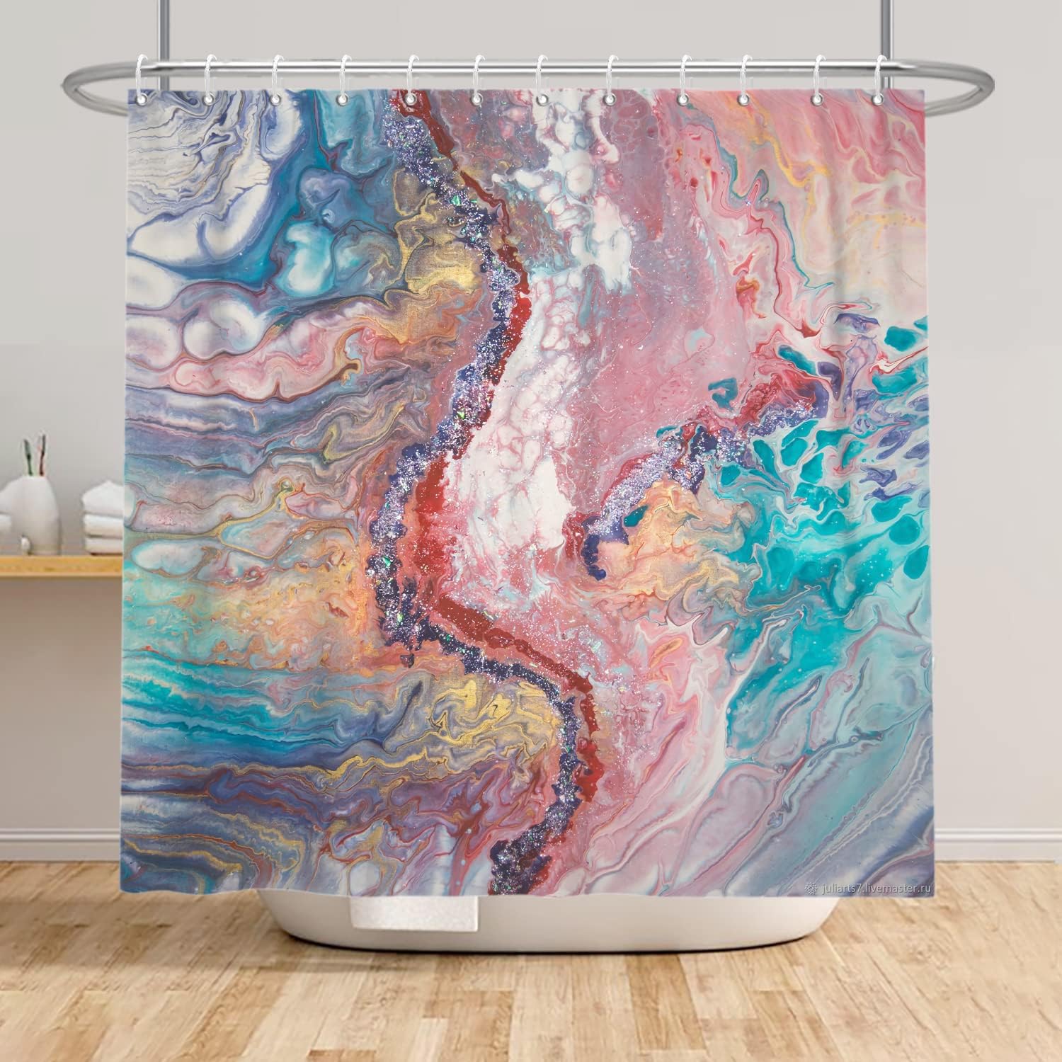 Cortina de ducha 180×180 mármol azul rosa, diseño decorativo marino ...