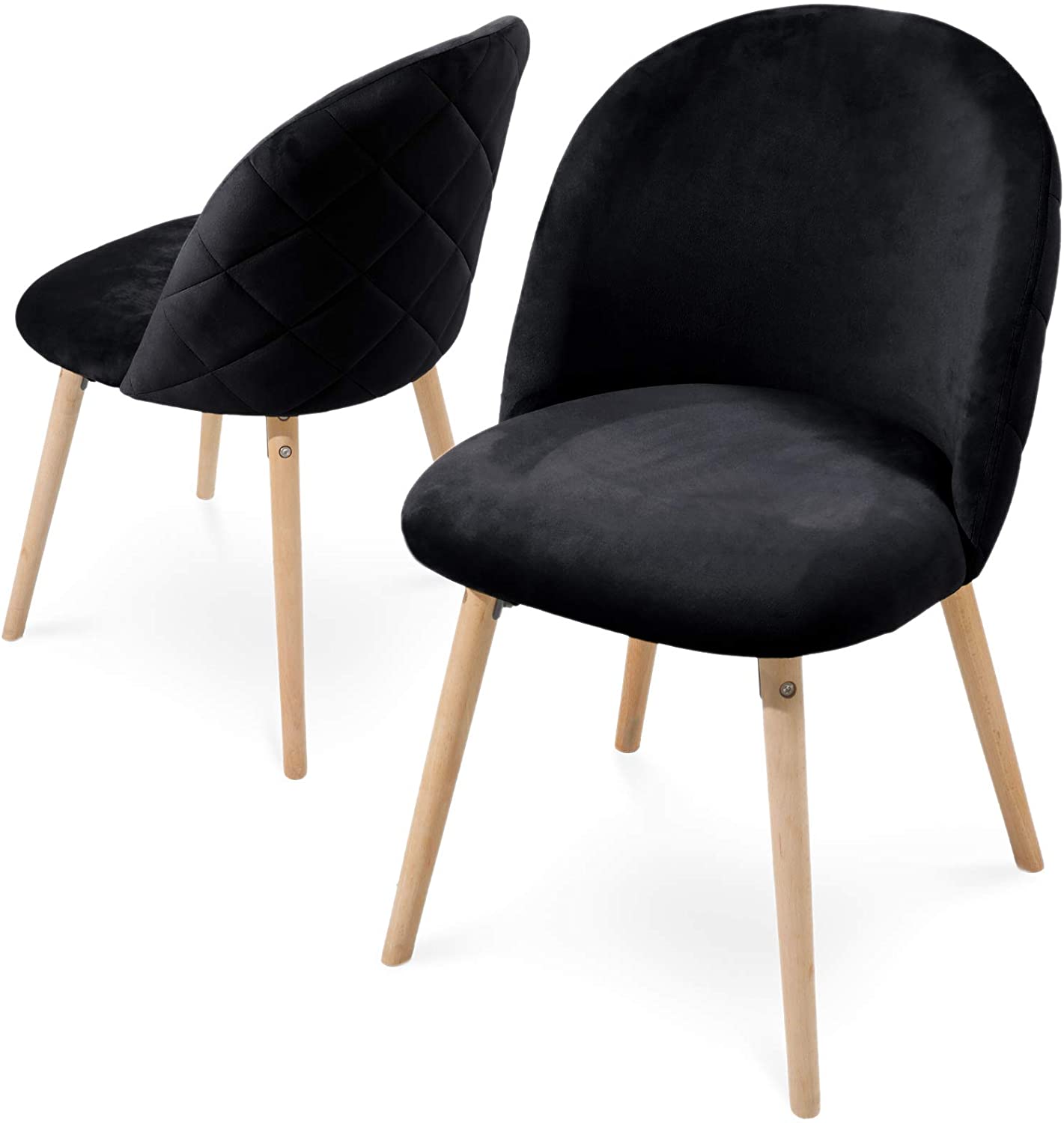 Lot de 2 chaises de salle à manger en velours pieds en bois hêtre style ...