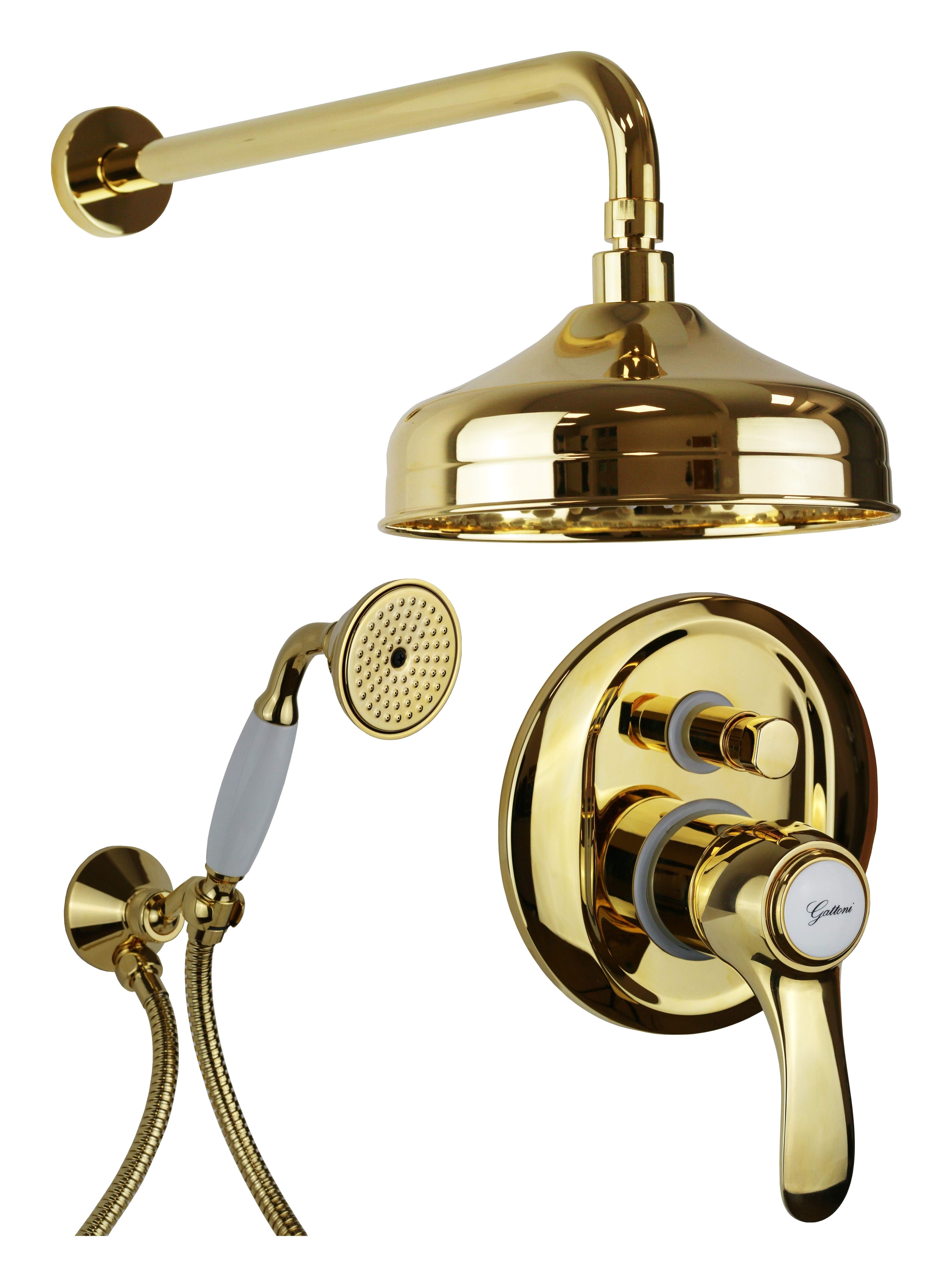 Set de ducha en color dorado completo con mezclador encastrado con 2 ...