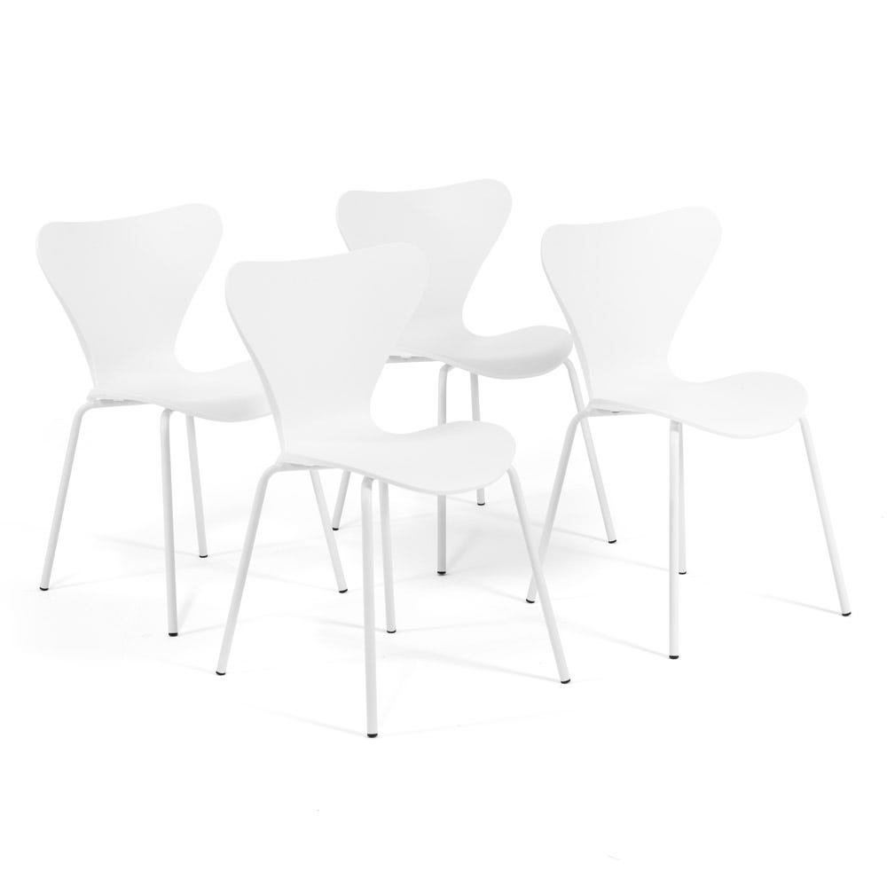 Conjunto De 4 Sillas Nina Blancas Con Carcasa De Resina Y Patas De Metal Leroy Merlin