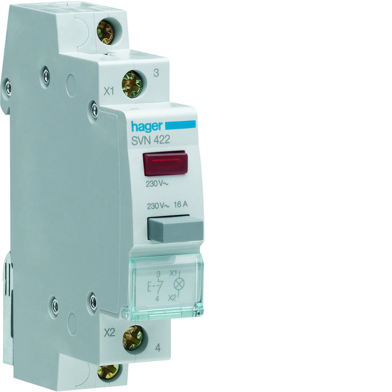 Hager svn422 1 pulsante luminoso rosso a impulso 1nc 1 modulo din ...