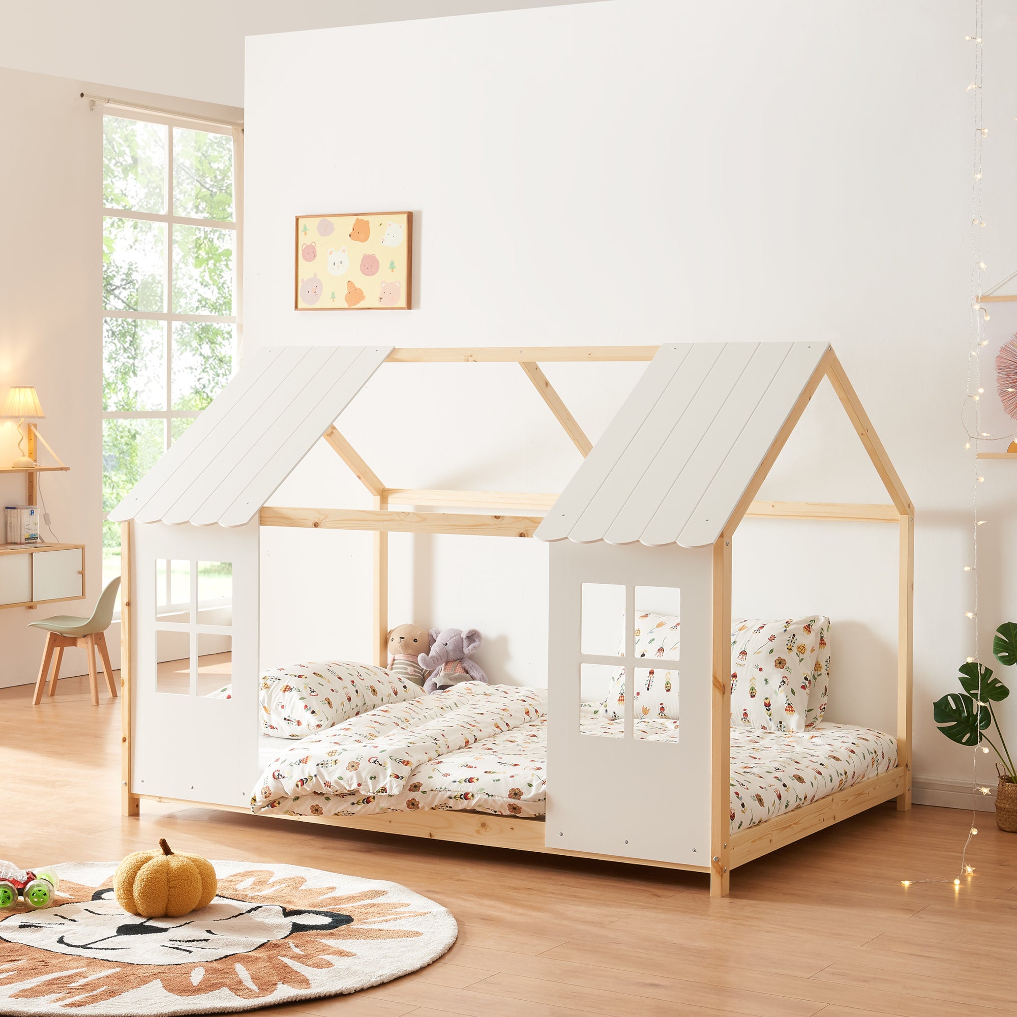Cama para niños Tostedt en forma de casita 120x200 cm - Efecto Madera ...