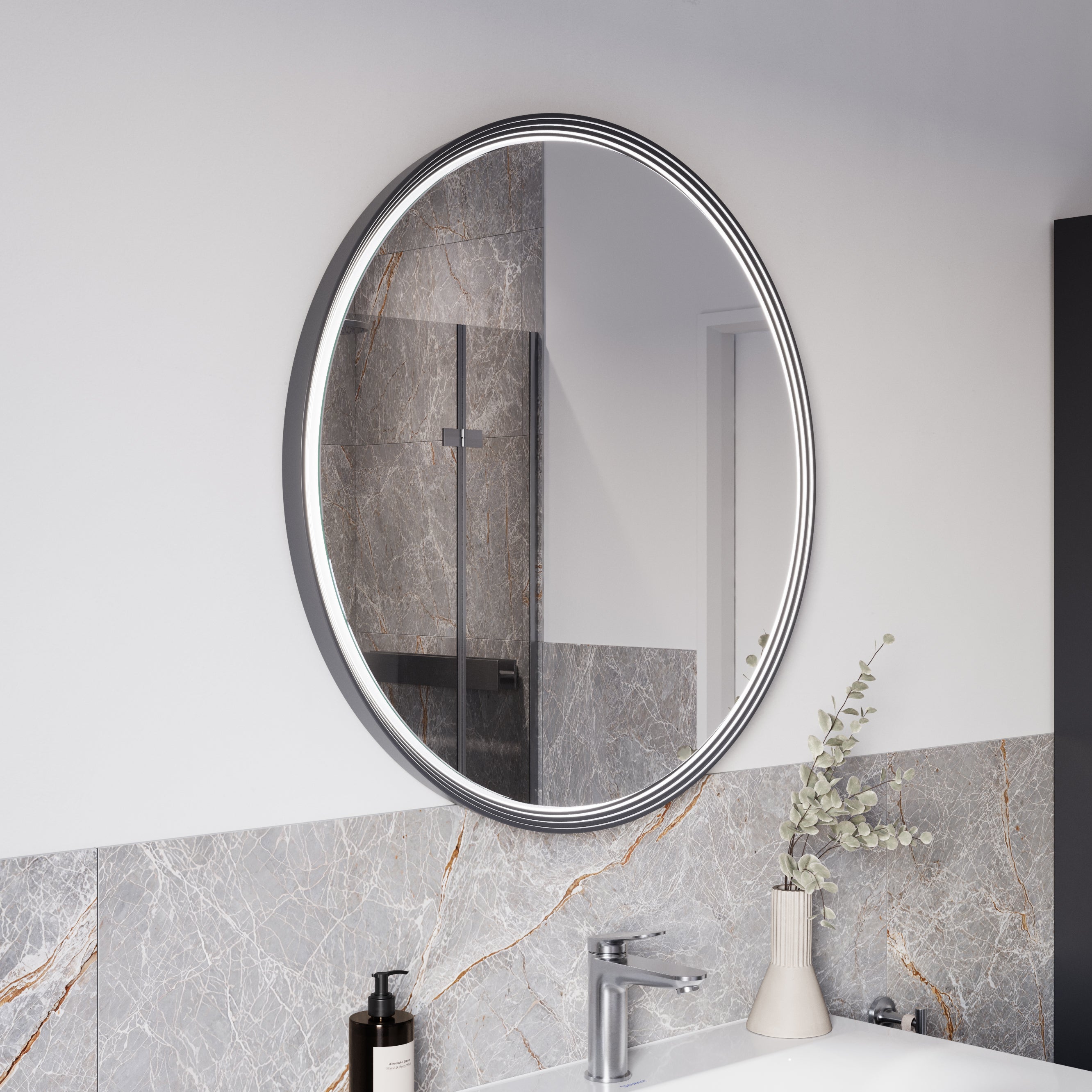 BERNSTEIN - Miroir rond salle de bain éclairage LED ∅80cm cadre ...