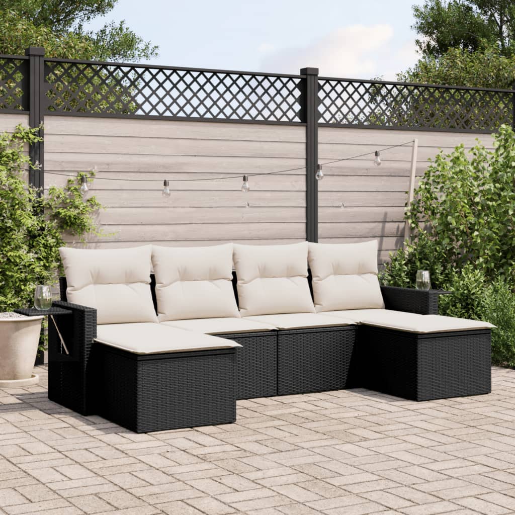 Salon de jardin 6 pcs avec coussins noir résine tressée | Leroy Merlin