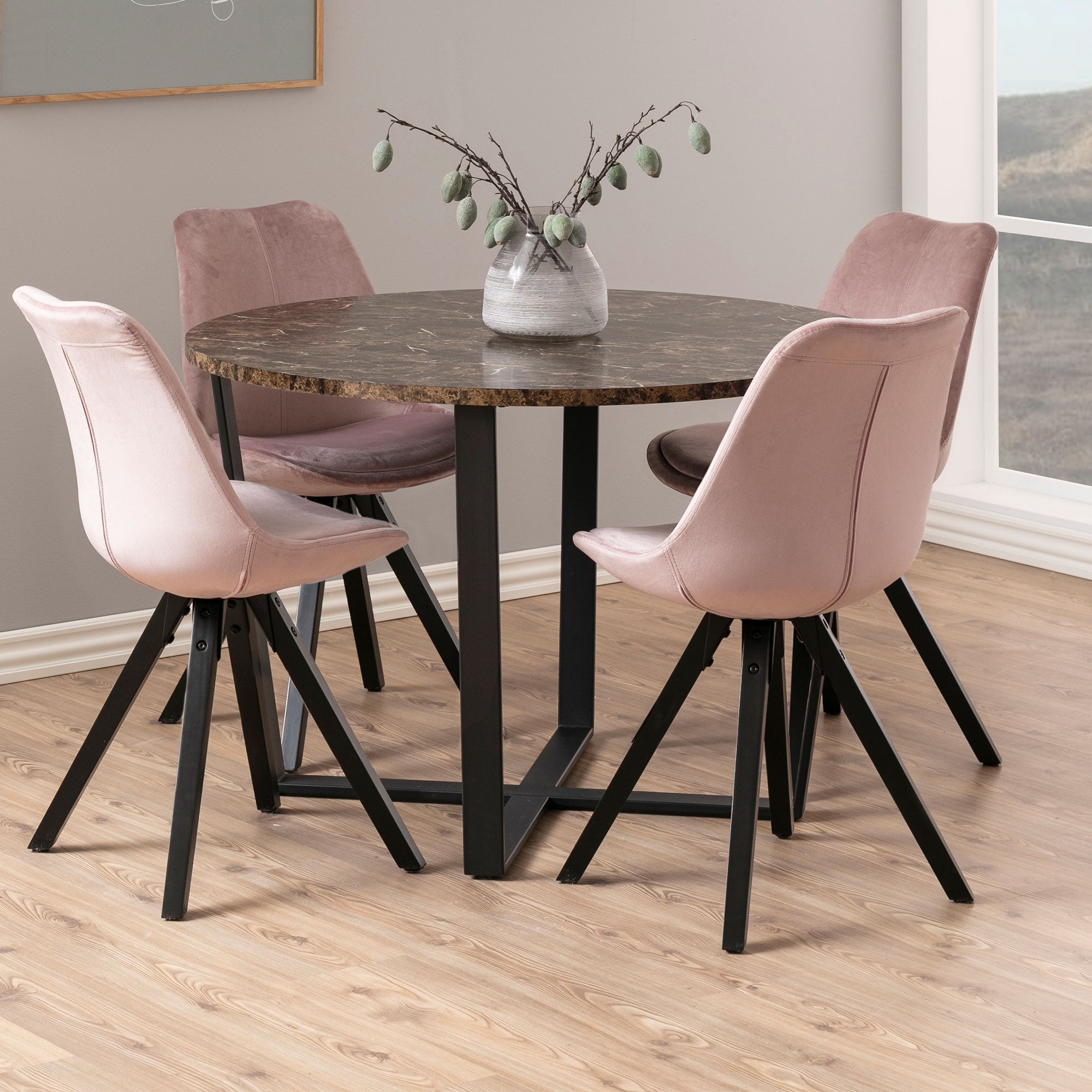 Table à manger ronde 110x75 cm aspect marbre marron et noir | Leroy Merlin