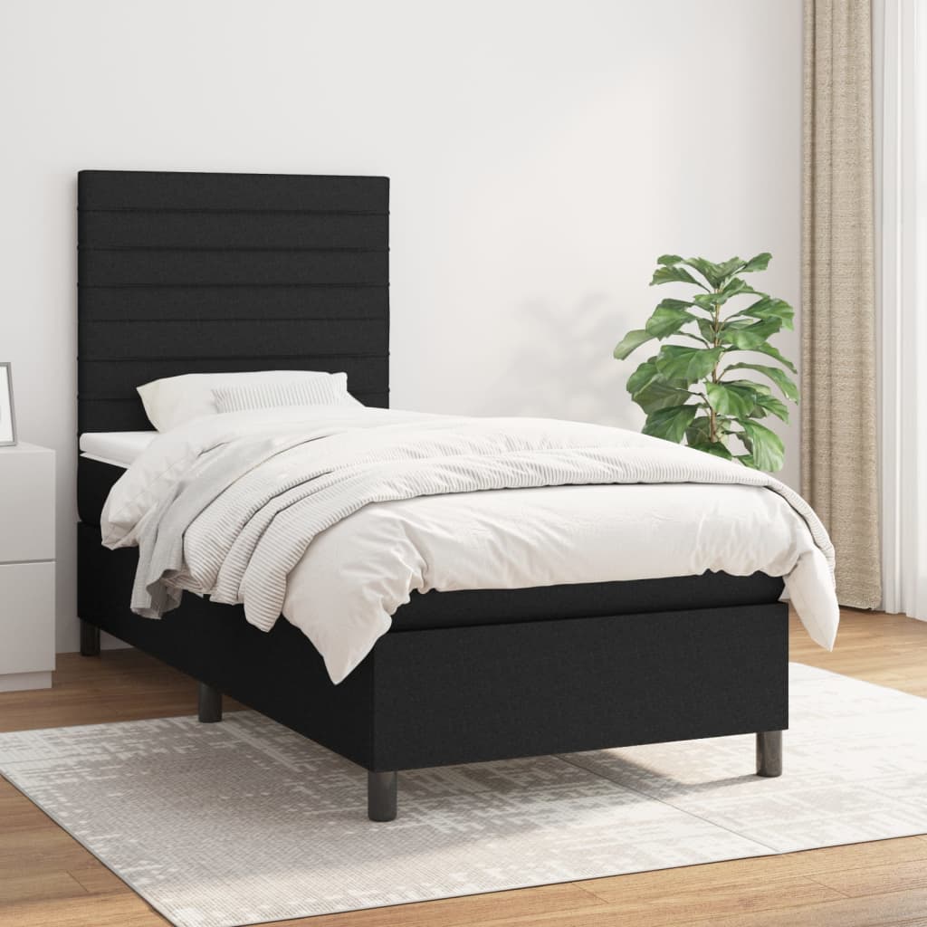 Cama box spring con colchón tela negro 90x200 cm | Leroy Merlin