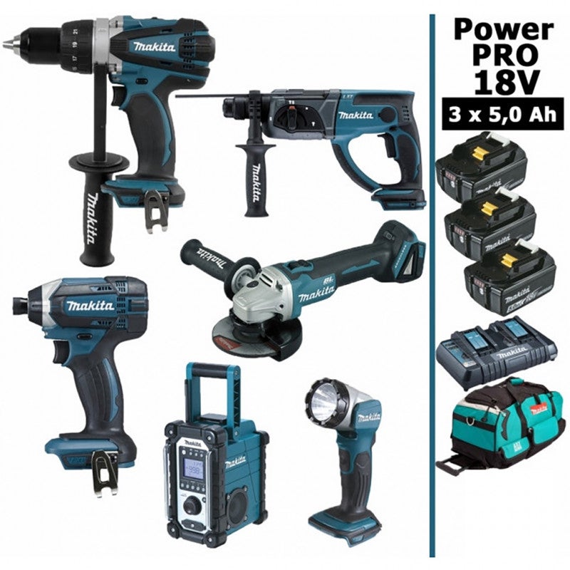 Pack Power PRO Makita 6 outils 18V: DDF458 + DTD152 + DGA504 + DHR202 ...