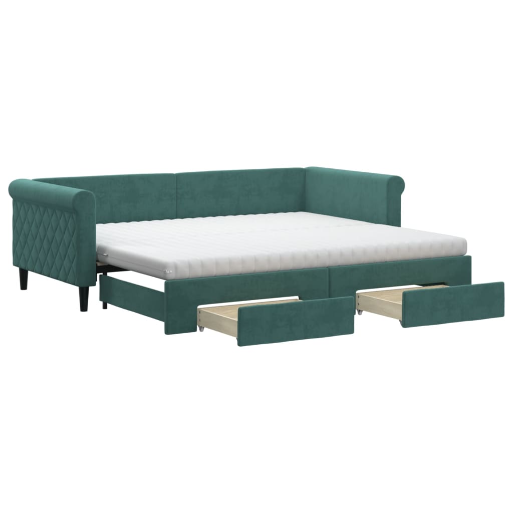Canapé convertible avec tiroirs, velours vert foncé, 90x200 cm | Leroy ...