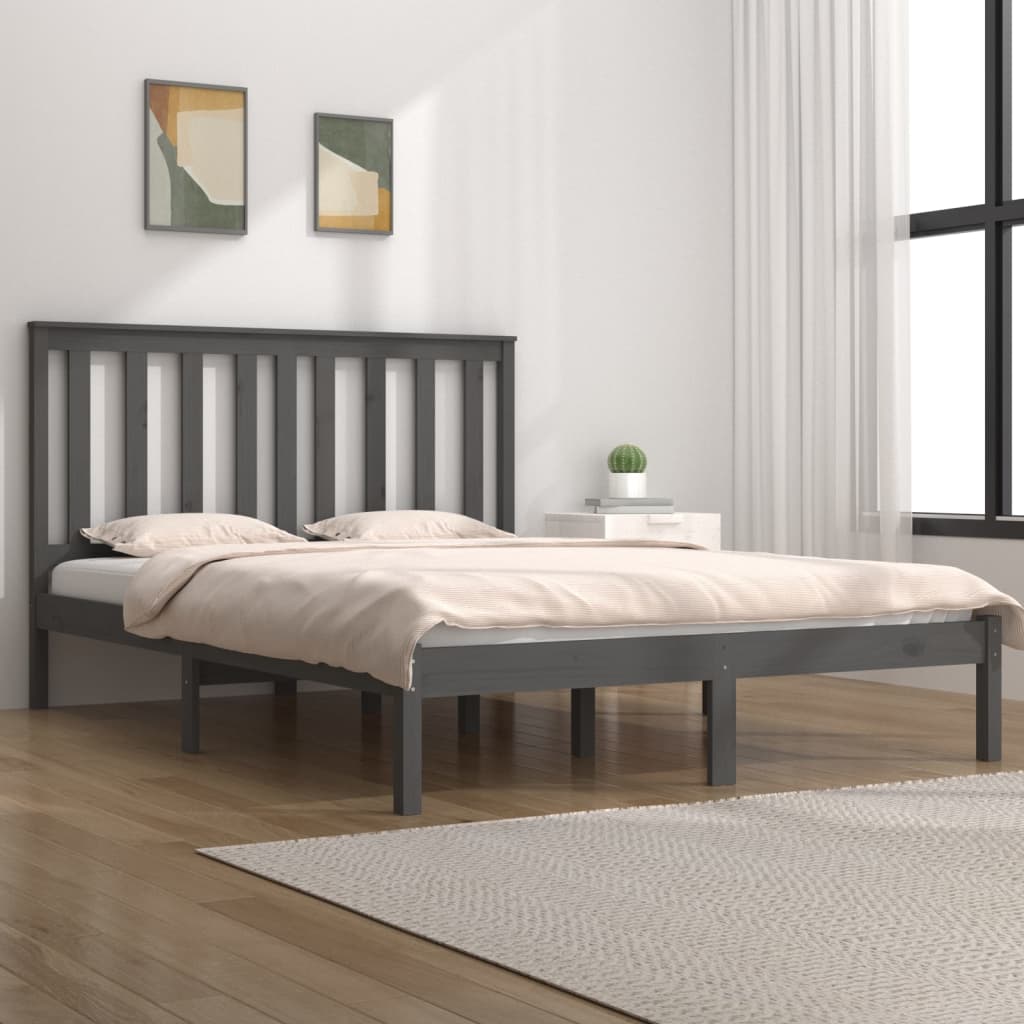 Cadre de lit Gris Bois de pin massif 200x200 cm | Leroy Merlin