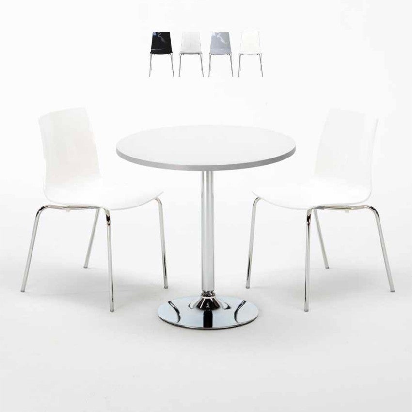 Table Ronde Blanche 70x70cm Avec 2 Chaises Colorées Et Transparentes ...