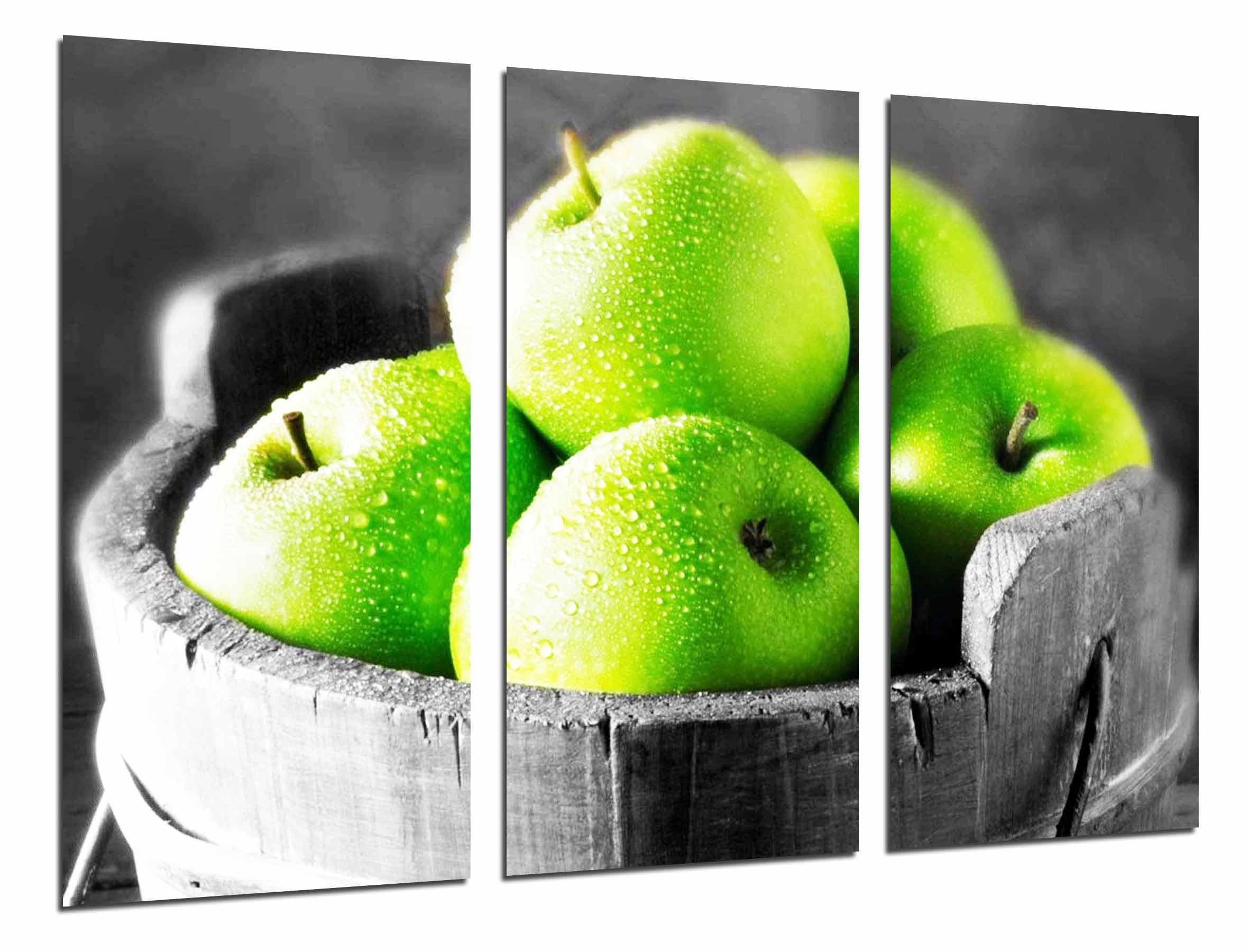 Manzanas verdes, Frutero, Fruta, impresión fotográfica sobre madera ...