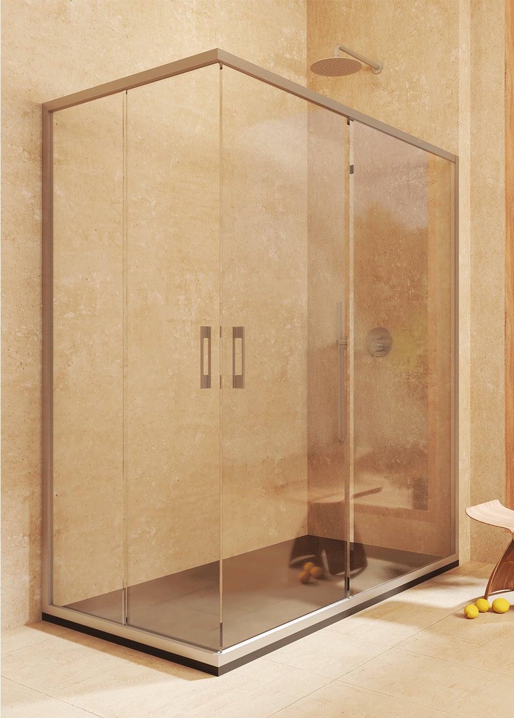 Paroi 2 coulissantes + 2 fixes, avec profilé inférieur, RÉVERSIBLE ...