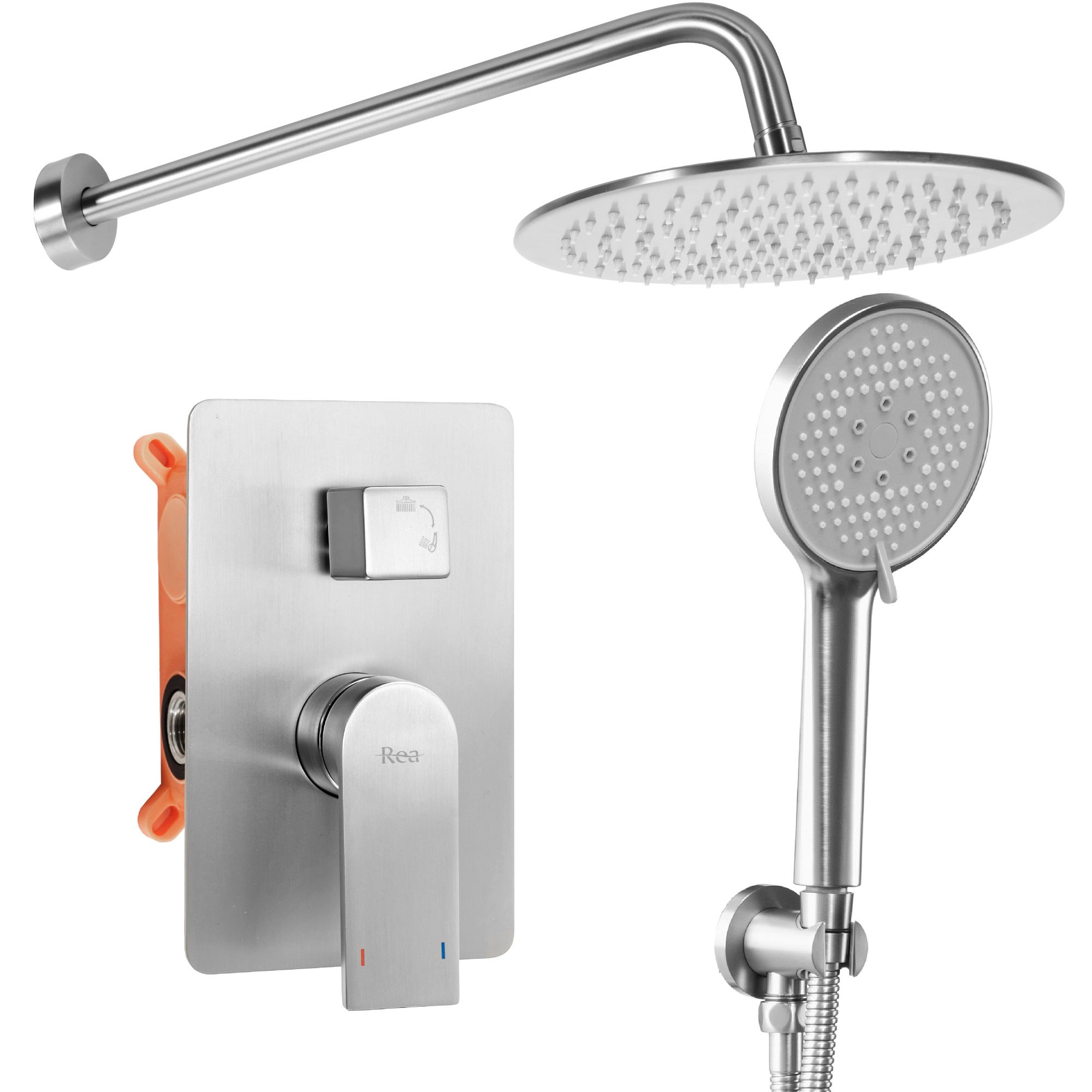 KIT DE DOUCHE ENCASTRÉ REA VERSO + BOX BRUSH NICKEL 48X25X35CM | Leroy ...