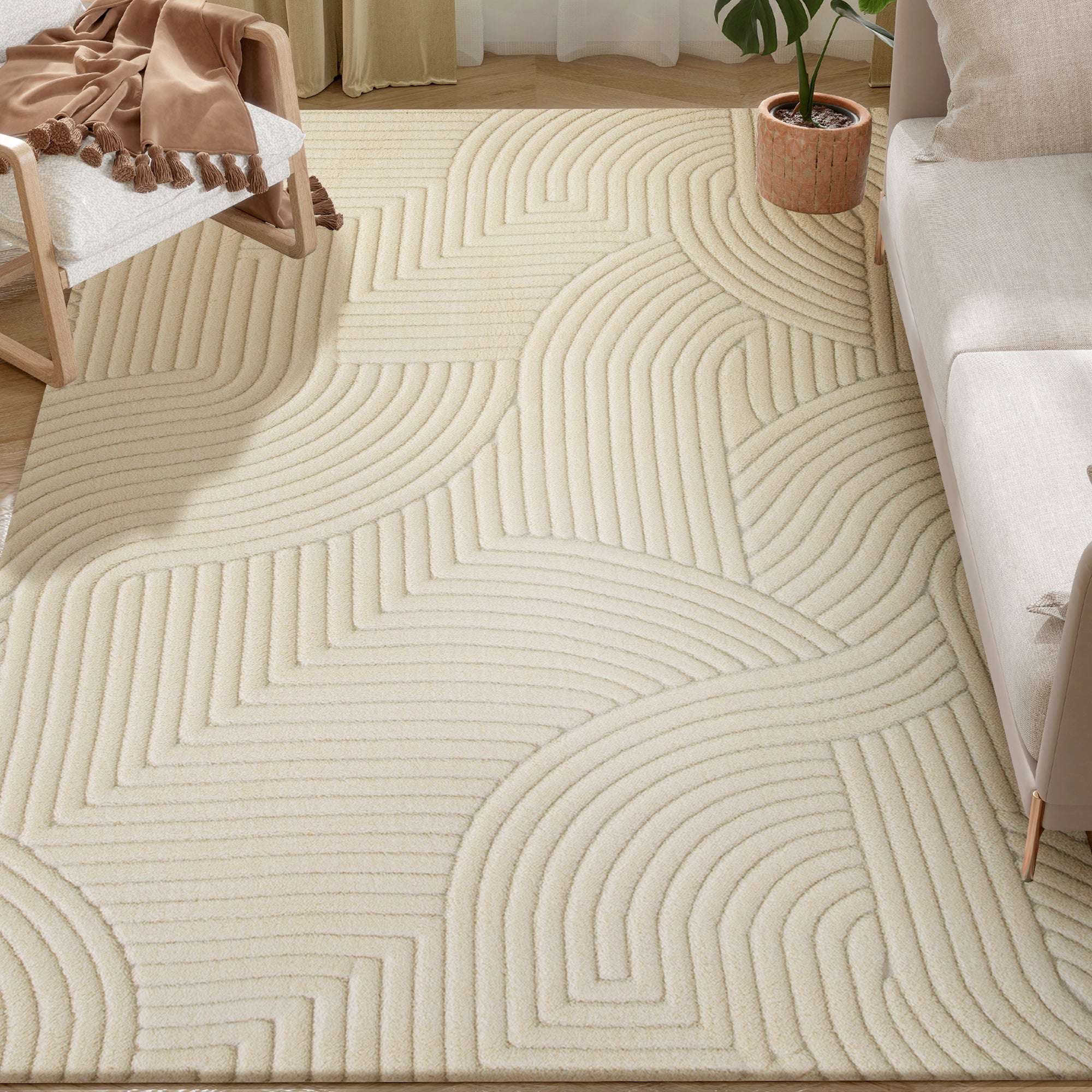 Tapis salon 160 x 120 cm, tapis à poils épais géométrique, moelleux et ...