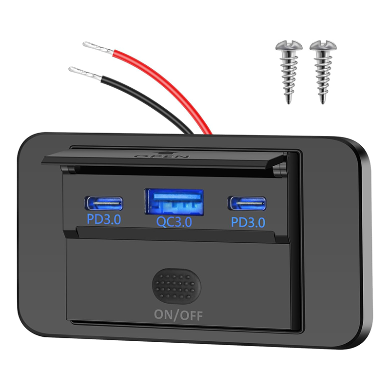 3 Port USB Charger Socket, Dual PD3.0 USB C and QC3.0 USB A Charger ...