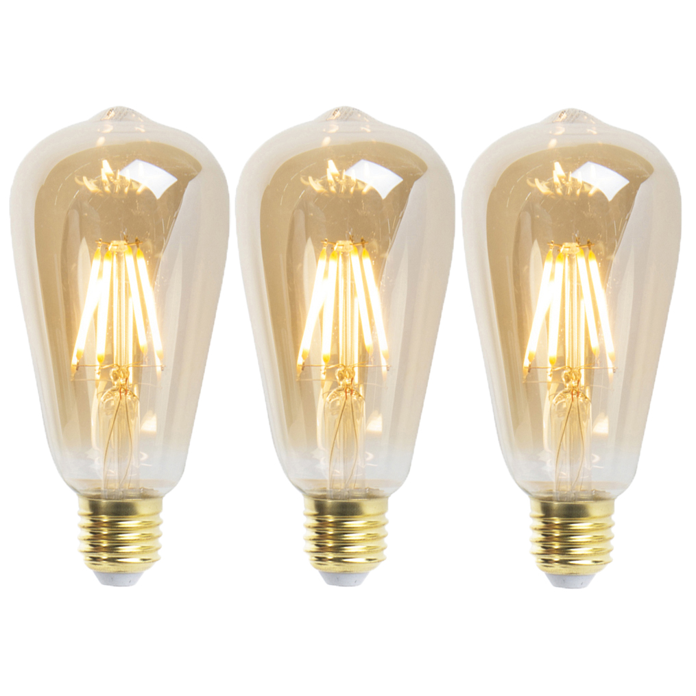 Set de 3 bombillas LED E27 regulables ST64 Goldline 5W 380lm 2200K | Leroy Merlin