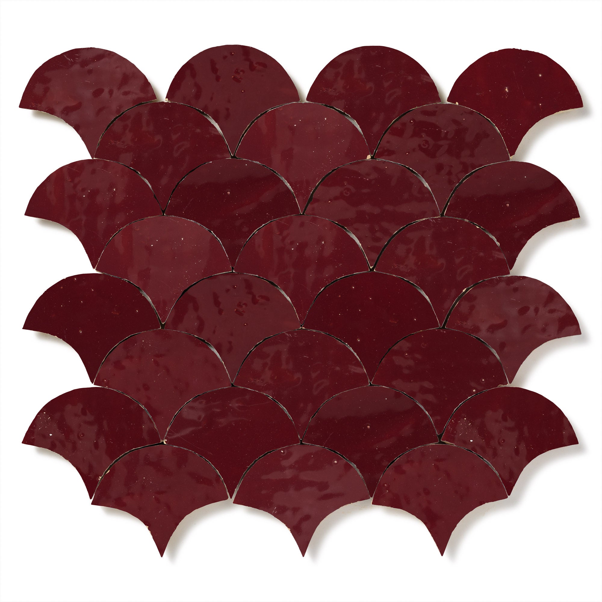 Zellige Marocain Artisanal Véritable - Rouge Lie de vin Ecaille petit 7,8x9,8 cm - Carrelage mur ...