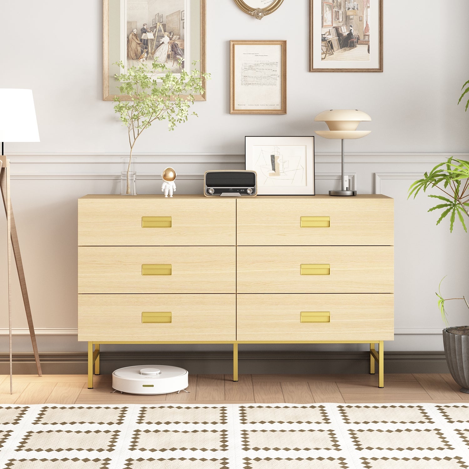 Commode moderne avec 6 tiroirs pieds et poignées en métal Chambre Salon ...